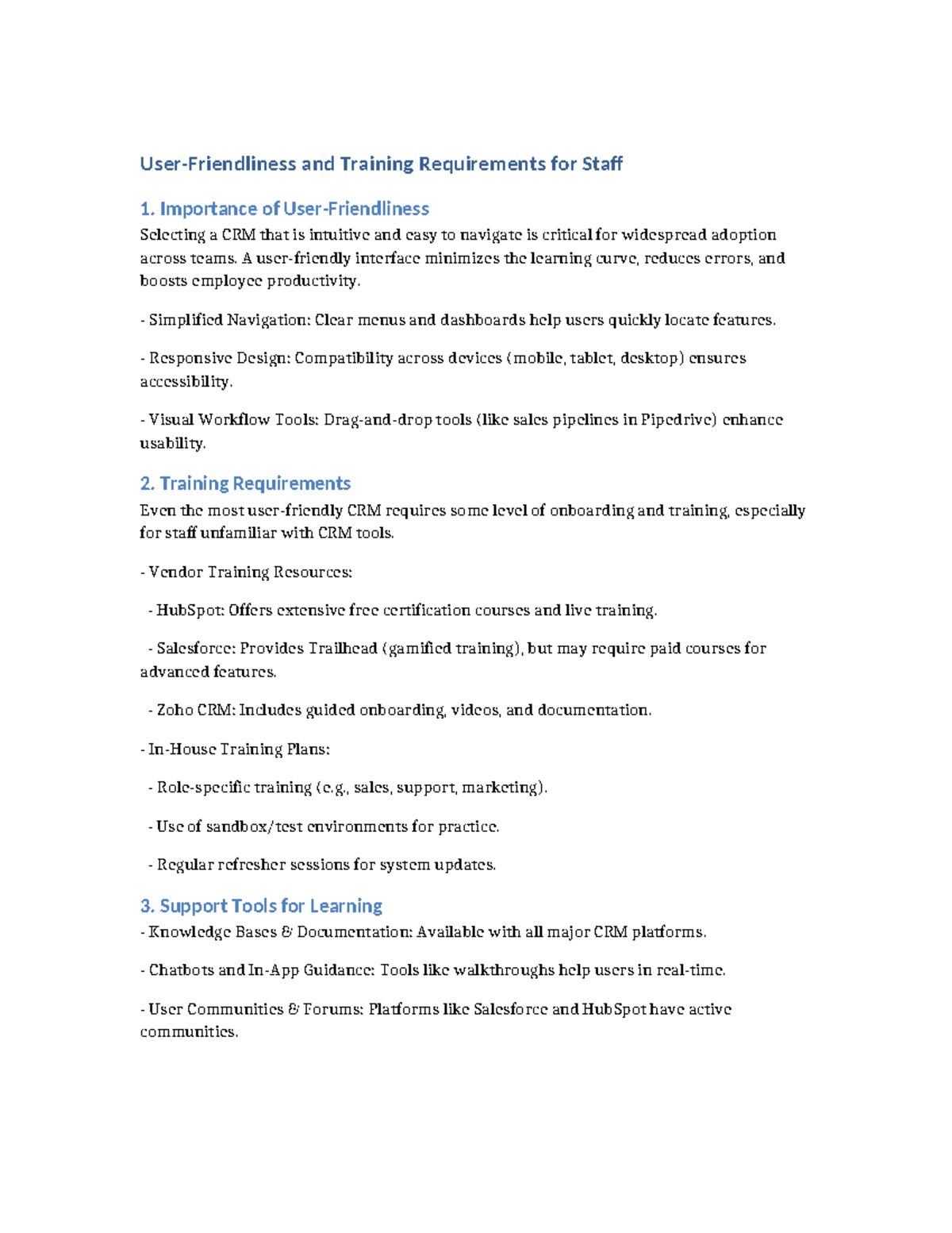 CRM User Friendliness & Training Requirements for Staff - Studocu