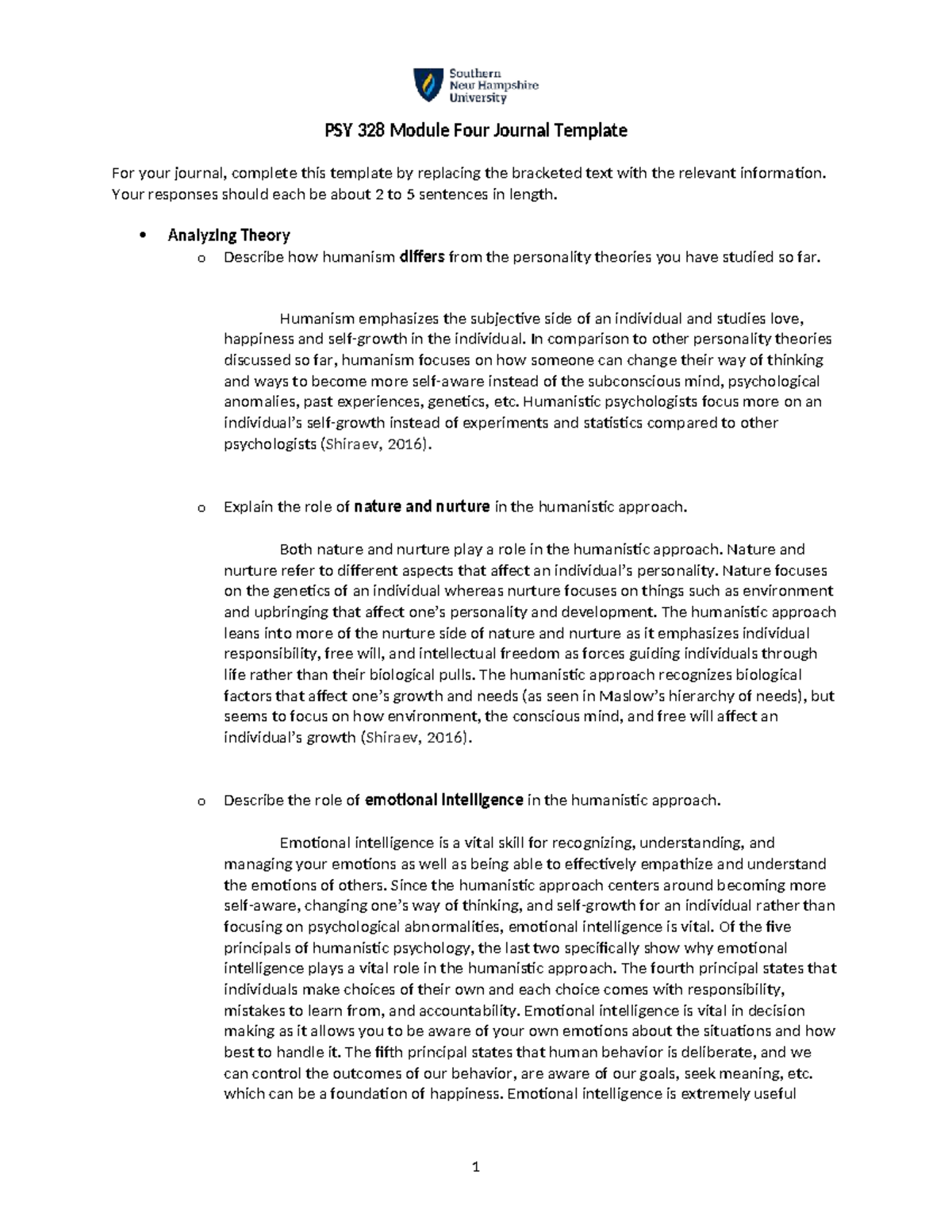 PSY 328 Module Four Journal - Your responses should each be about 2 to ...