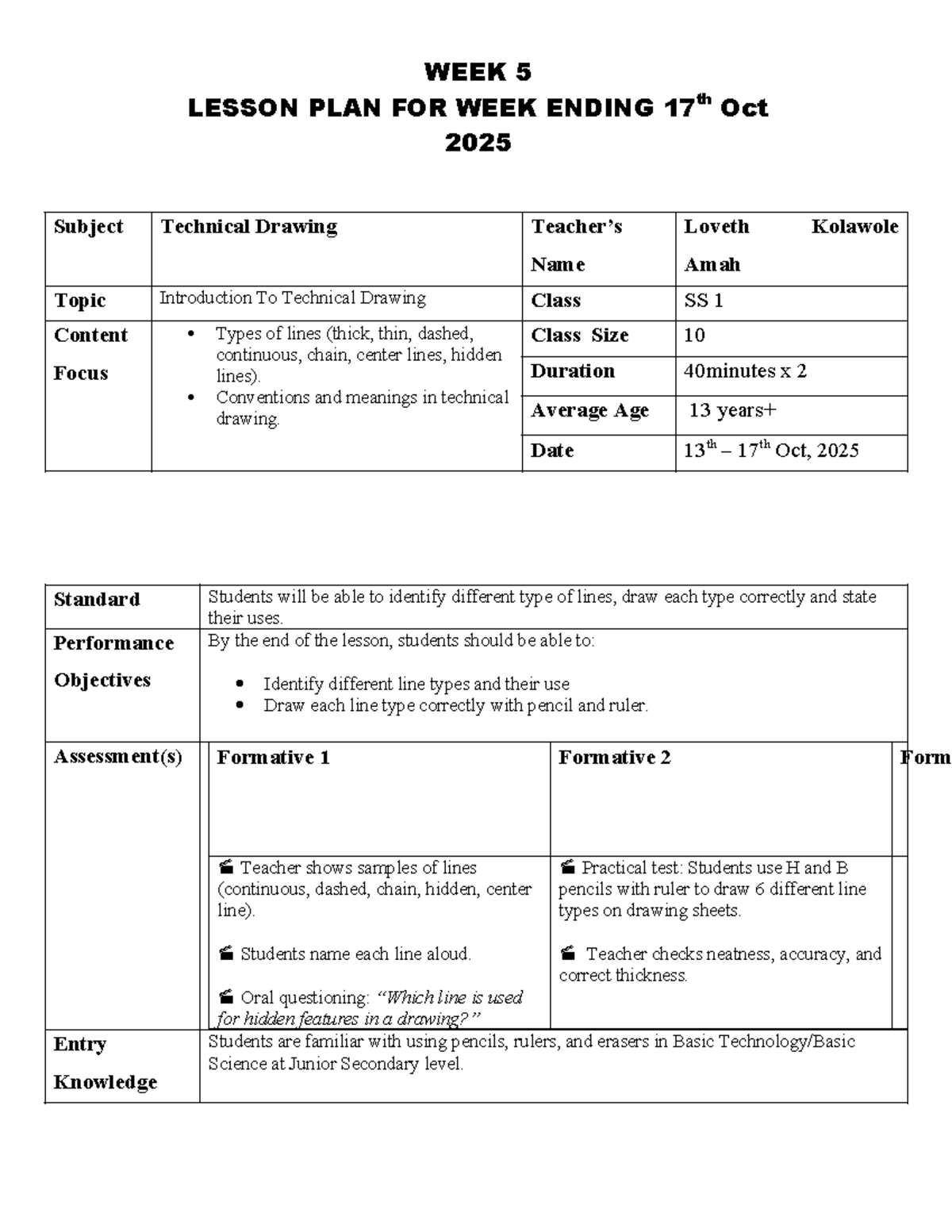 WEEK 5 LESSON NOTE: INTRO TO TECHNICAL DRAWING (SS1 TD) - Studocu