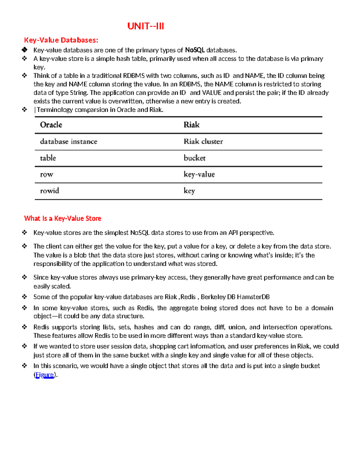 NoSQL Databases: Understanding Stores and Their Applications (UNI-III) - Studocu