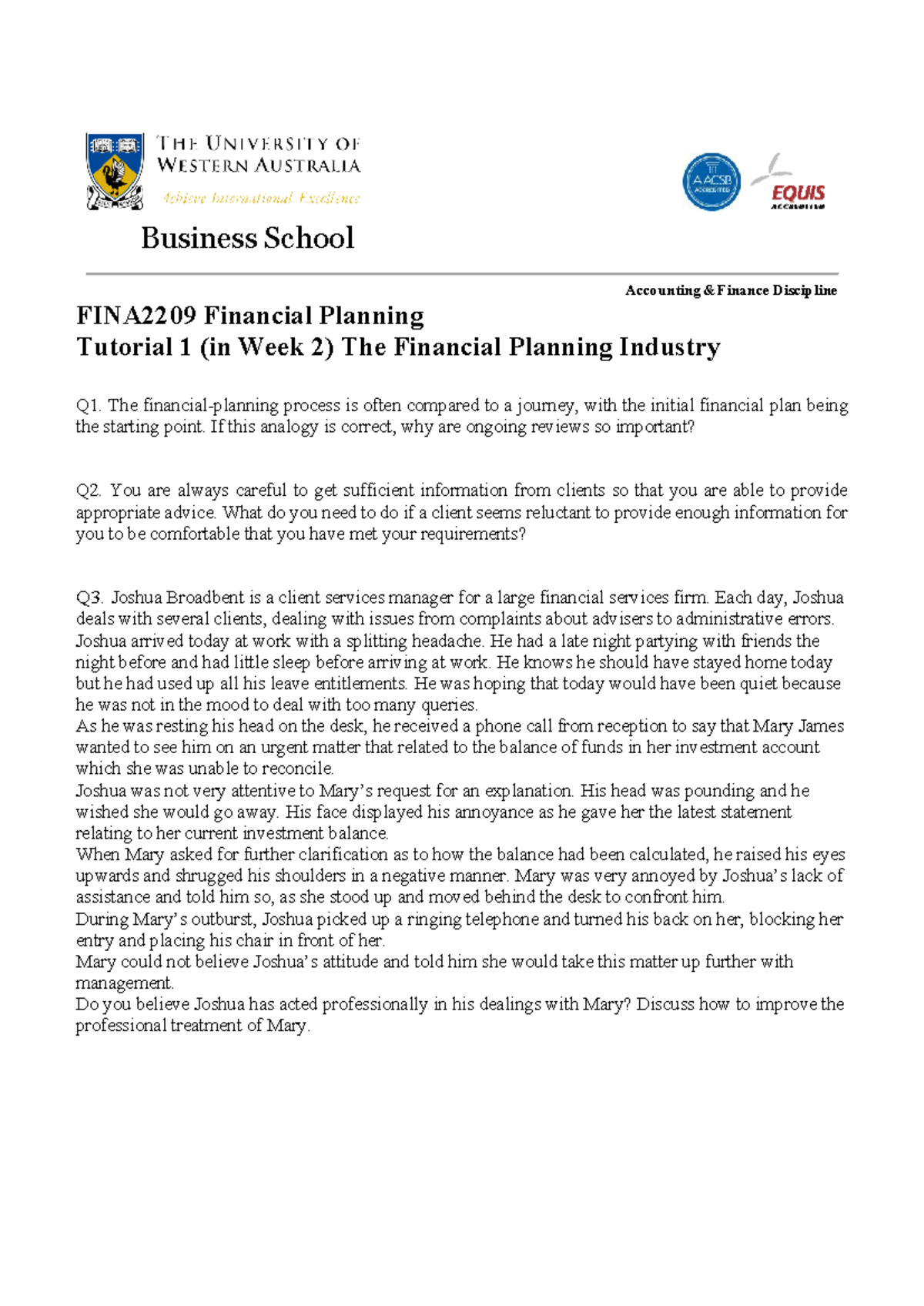 FINA 2209 Tutorial 1 - Business School Accounting & Finance Discipline ...