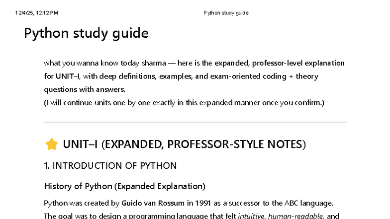 Python Study Guide: Comprehensive Notes and Coding Examples - Studocu
