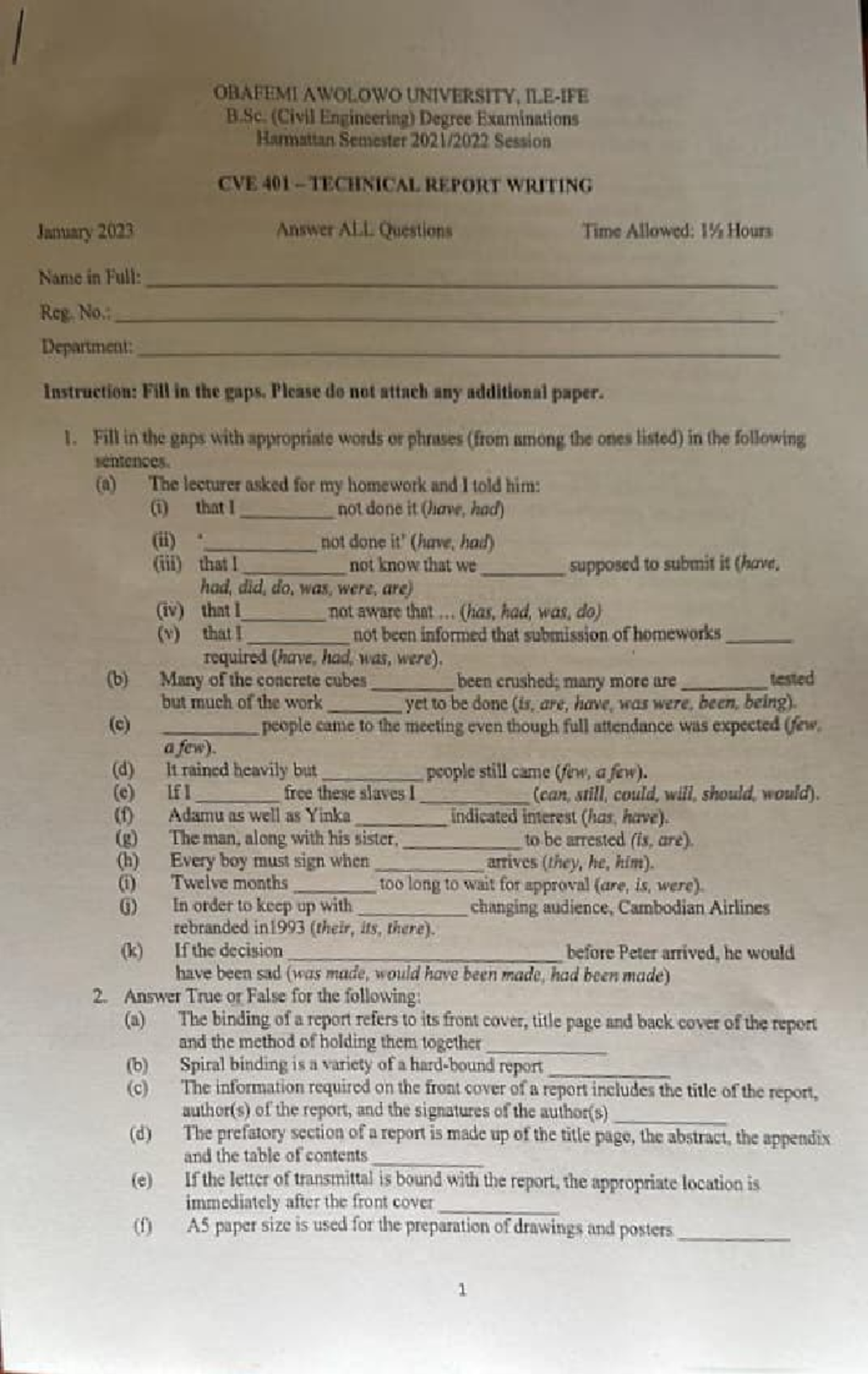 CVE 401 Past Questions & Solutions - January 2023 Exam - Studocu