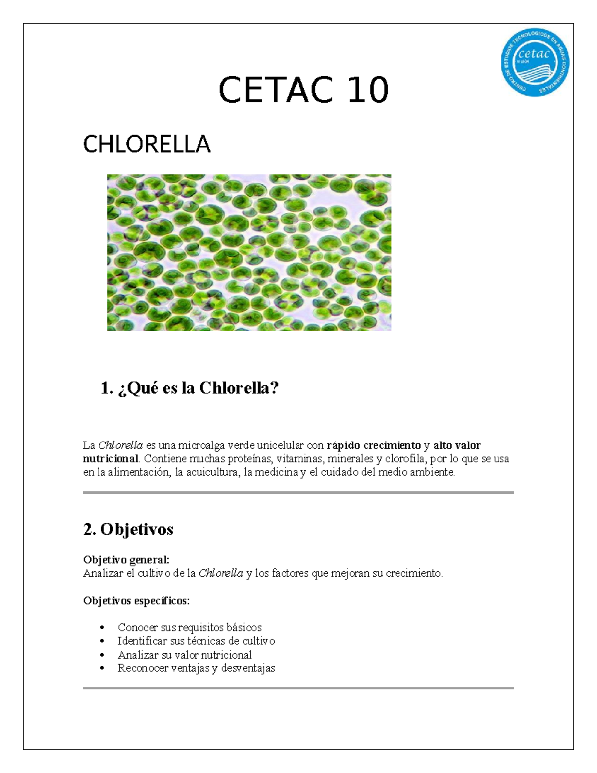 CETAC 10 Material para el 3er Parcial sobre Cultivo de Microalgas y ...