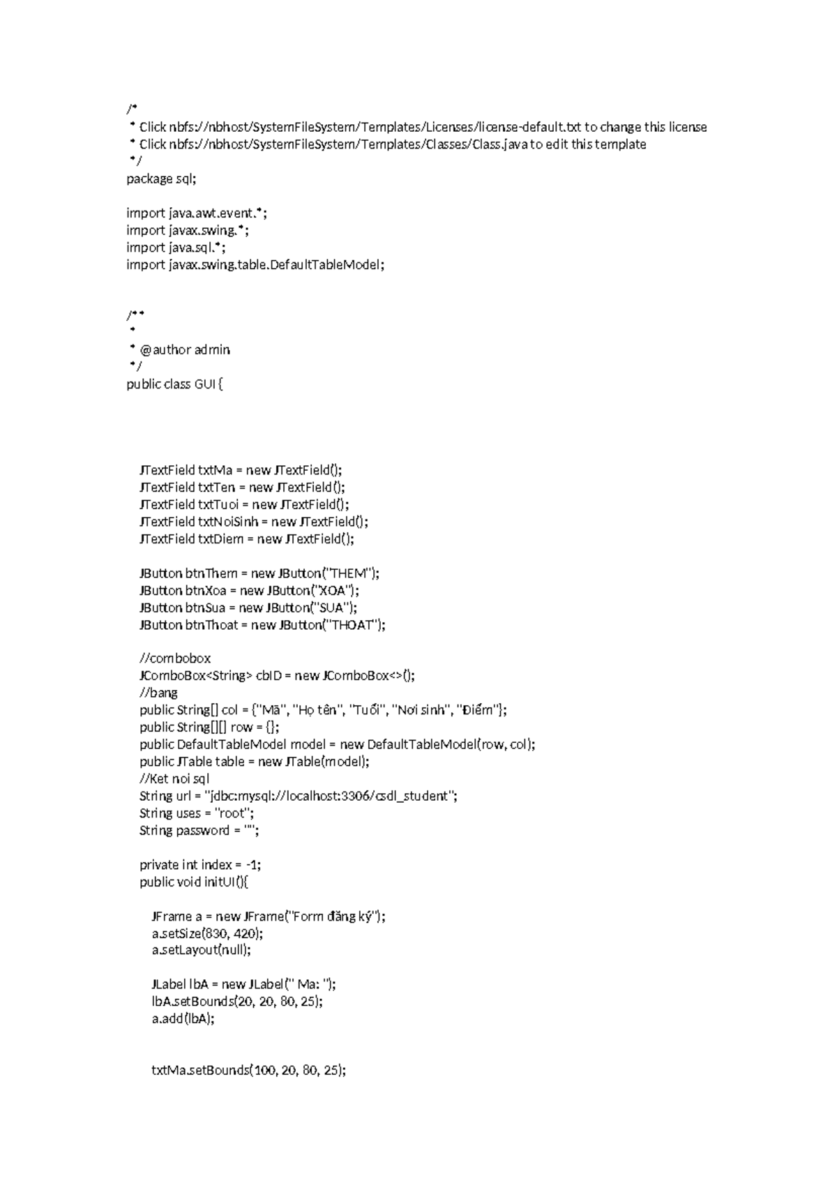 Java SQL GUI: Student Registration Form Implementation Guide - Studocu