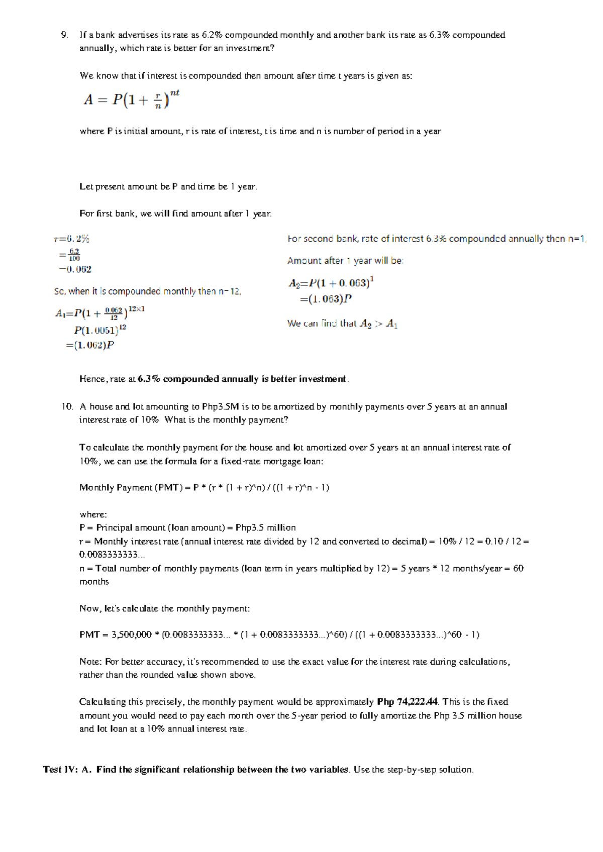 Finals in MMW part3 - Part 3 of Final Exam on Mathematics in the Modern World - If a bank ...