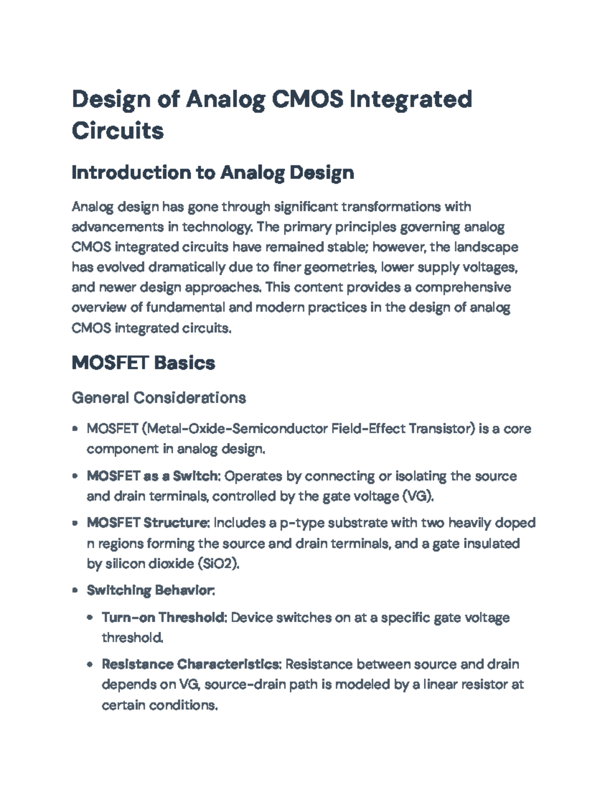 Design of Analog CMOS Integrated Circuits - Educational Overview ...