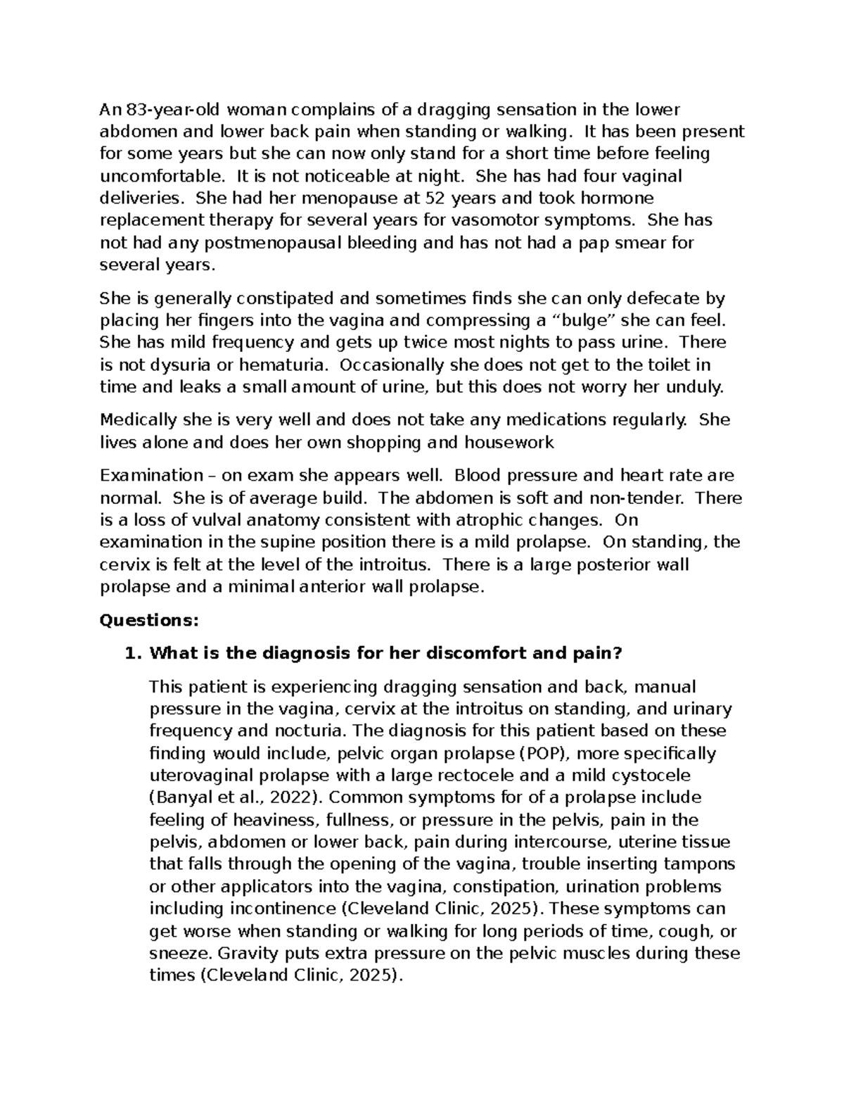 Week 6 Discussion: Diagnosis of Pelvic Organ Prolapse (POP) - Studocu