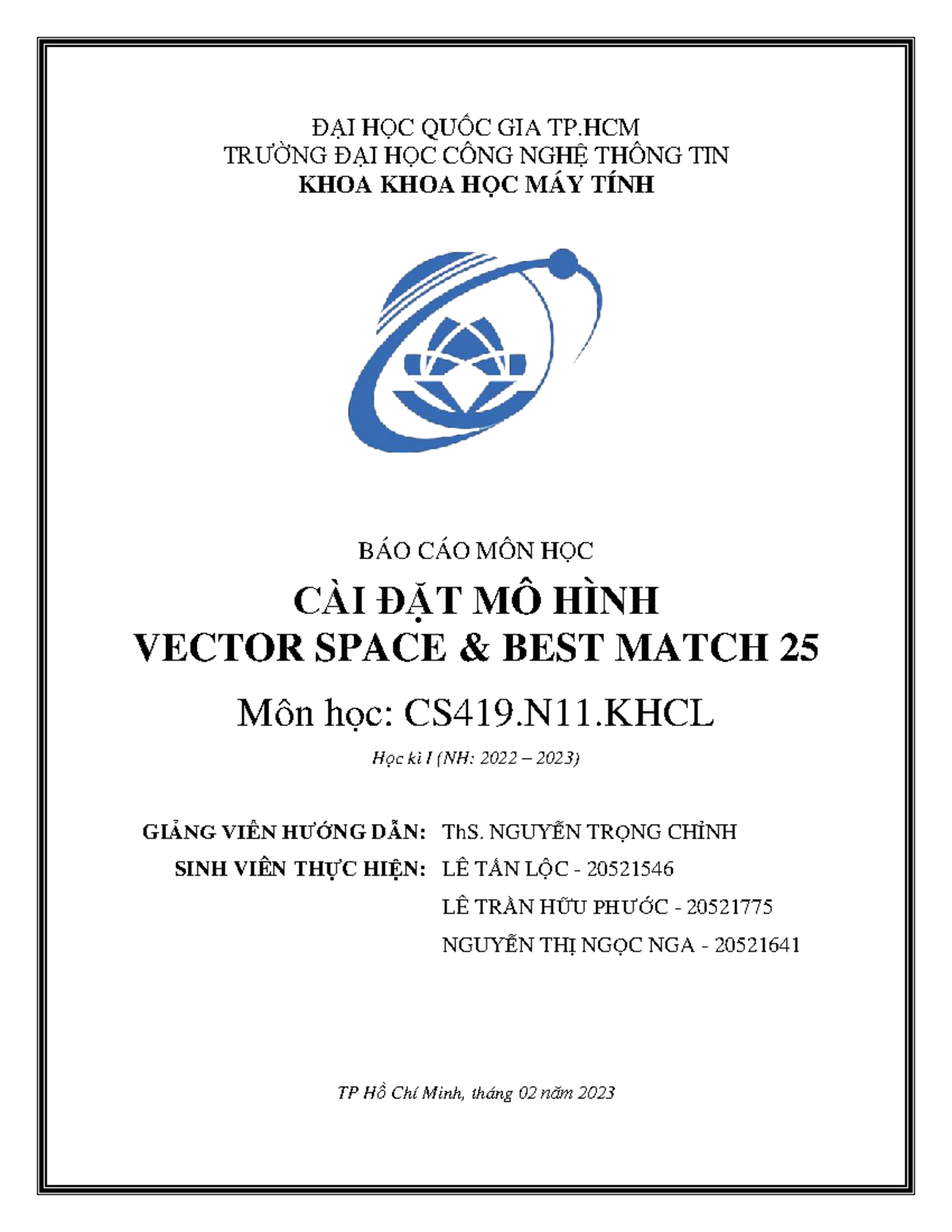 Báo cáo Tốt nghiệp CS419: Cài Đặt Mô Hình Truy Xuất Thông Tin - Studocu