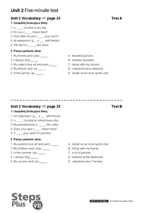 Steps Plus VII Unit 7 Vocabulary & Grammar Tests - Studocu