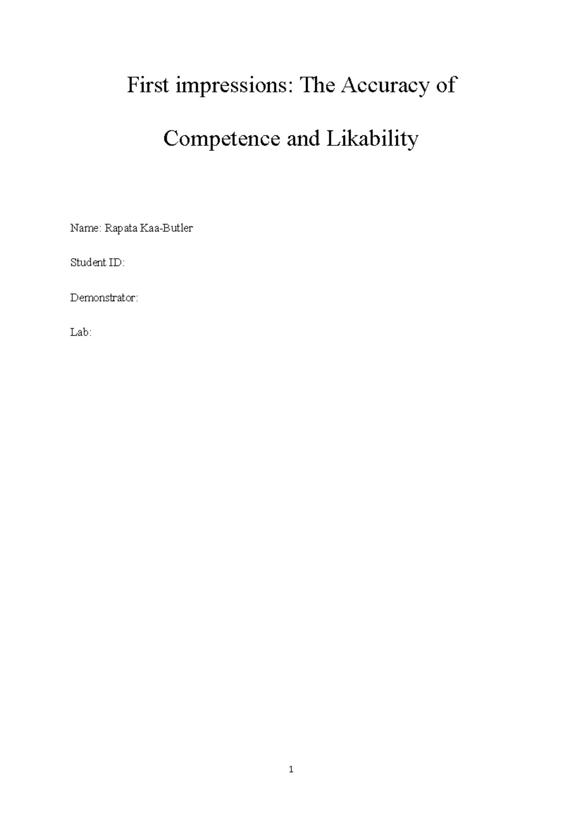 Mini Lab Report - First impressions: The Accuracy of Competence and ...