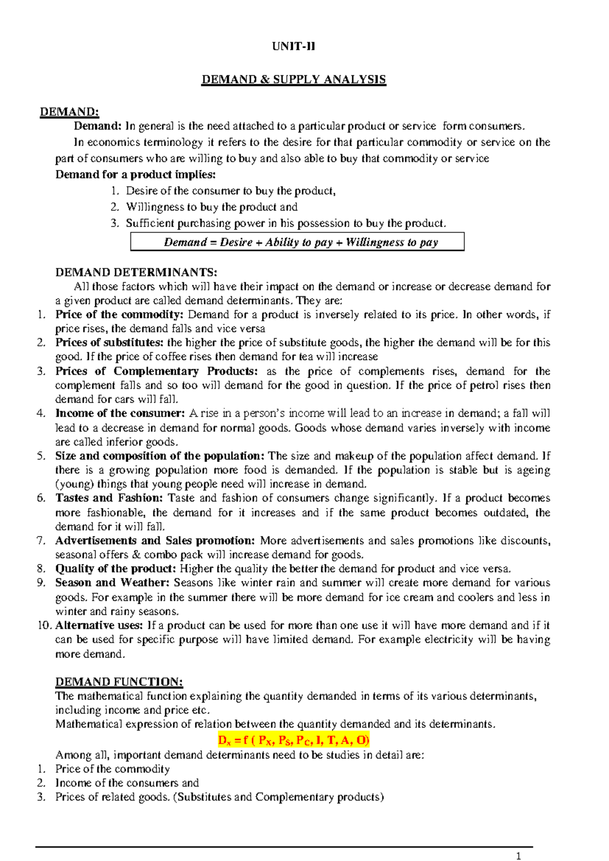 Demand and Supply Analysis: BEFA 2nd Unit Overview - Studocu