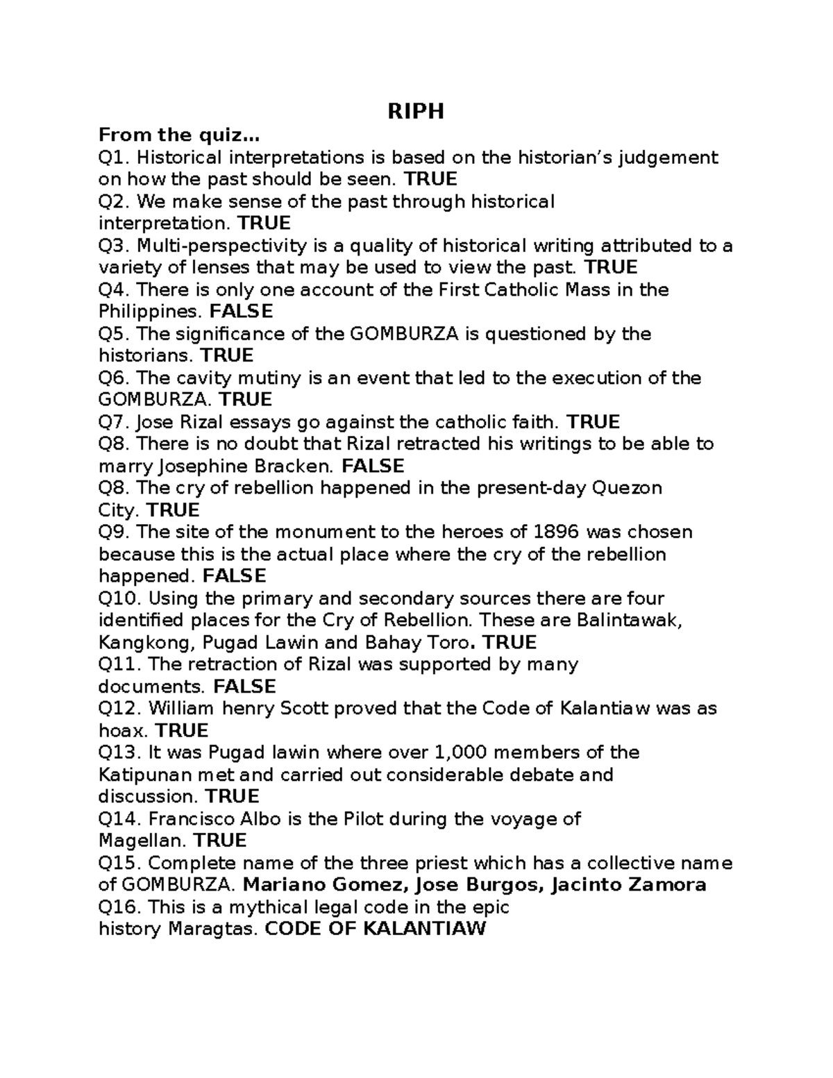 RIPH Historical Interpretations and Key Events in Philippine History ...