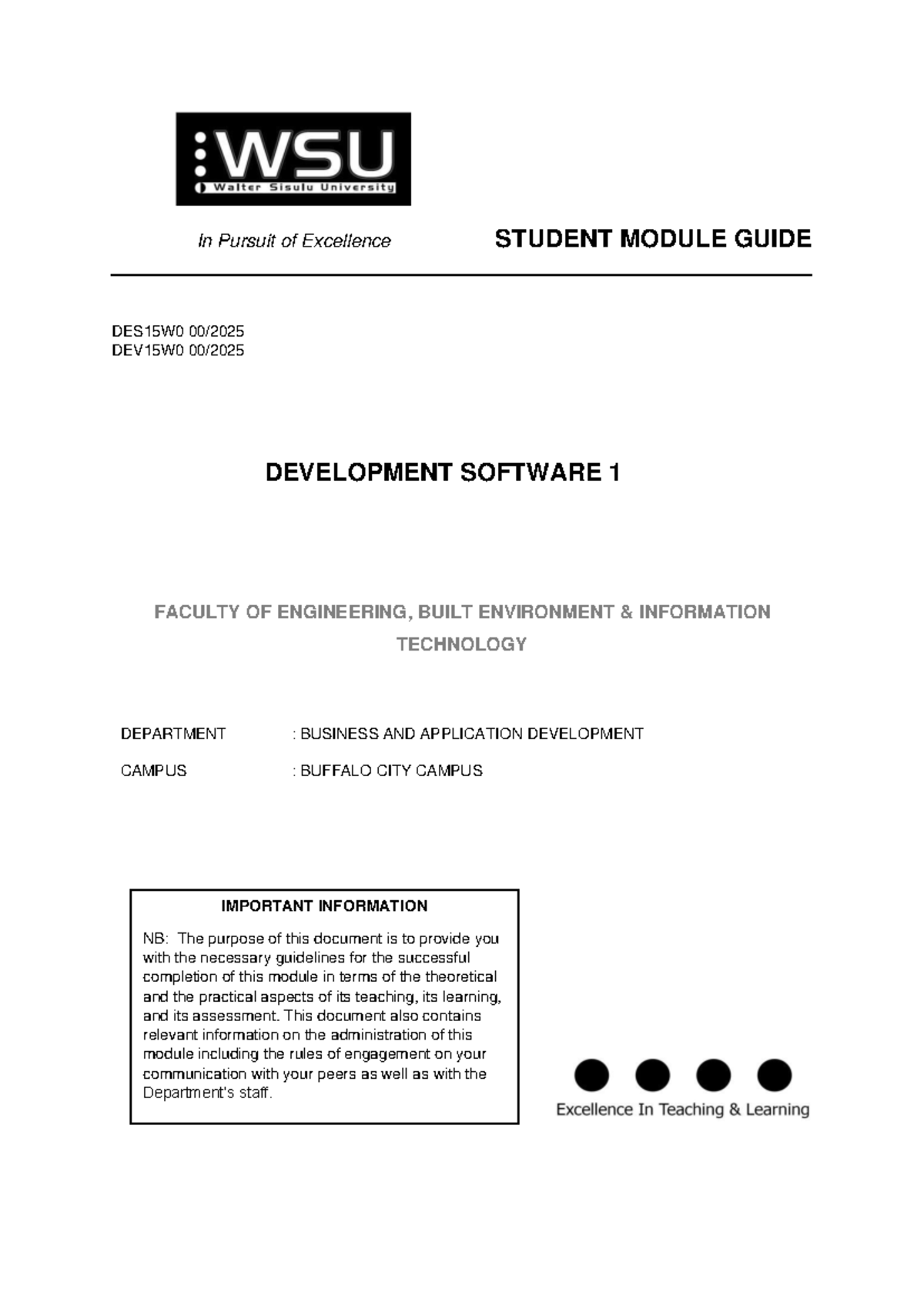 Development Software 1 2025 Student Module Guide (002) - In Pursuit of ...