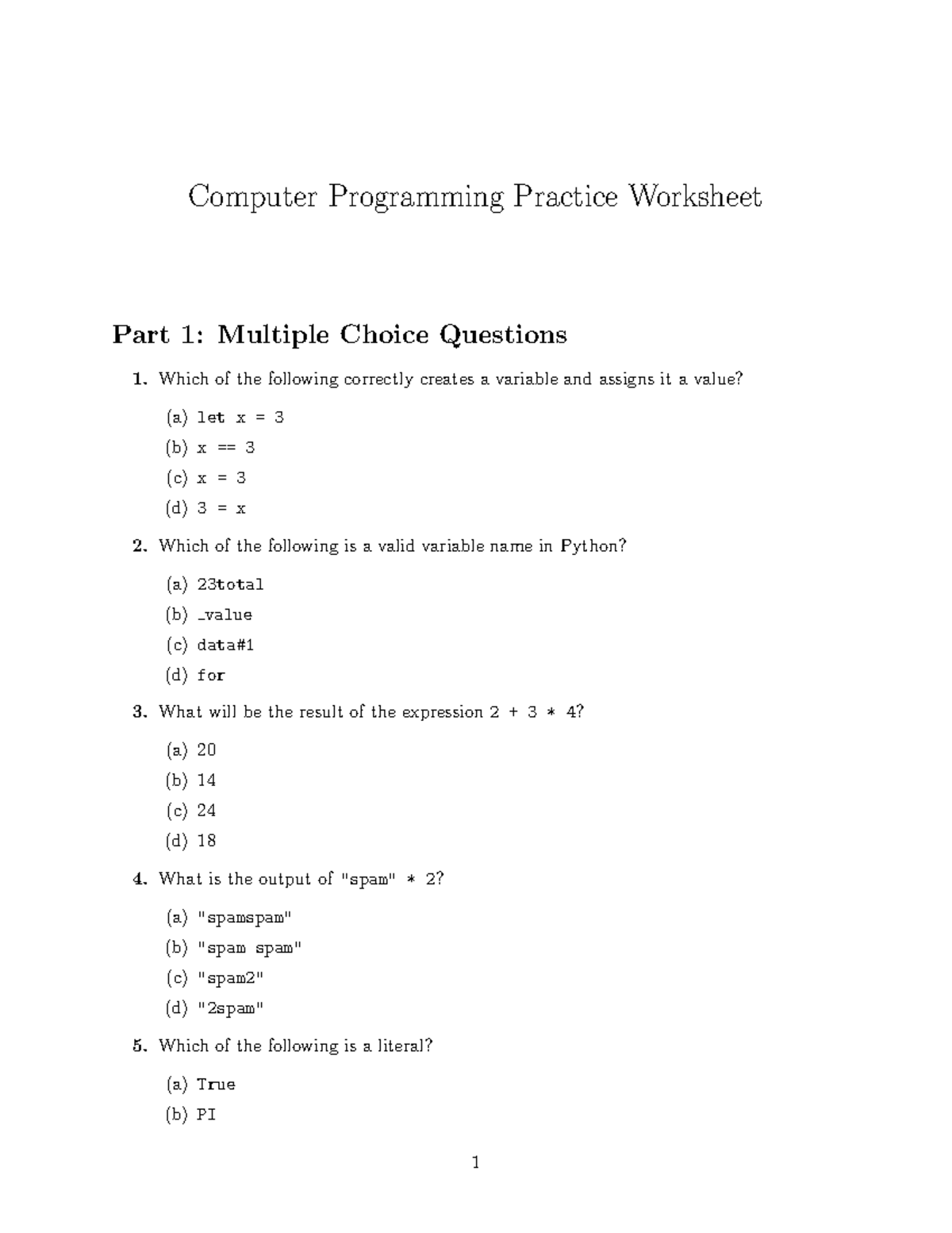 Cp Programming Practice Final - Multiple Choice Questions - Studocu