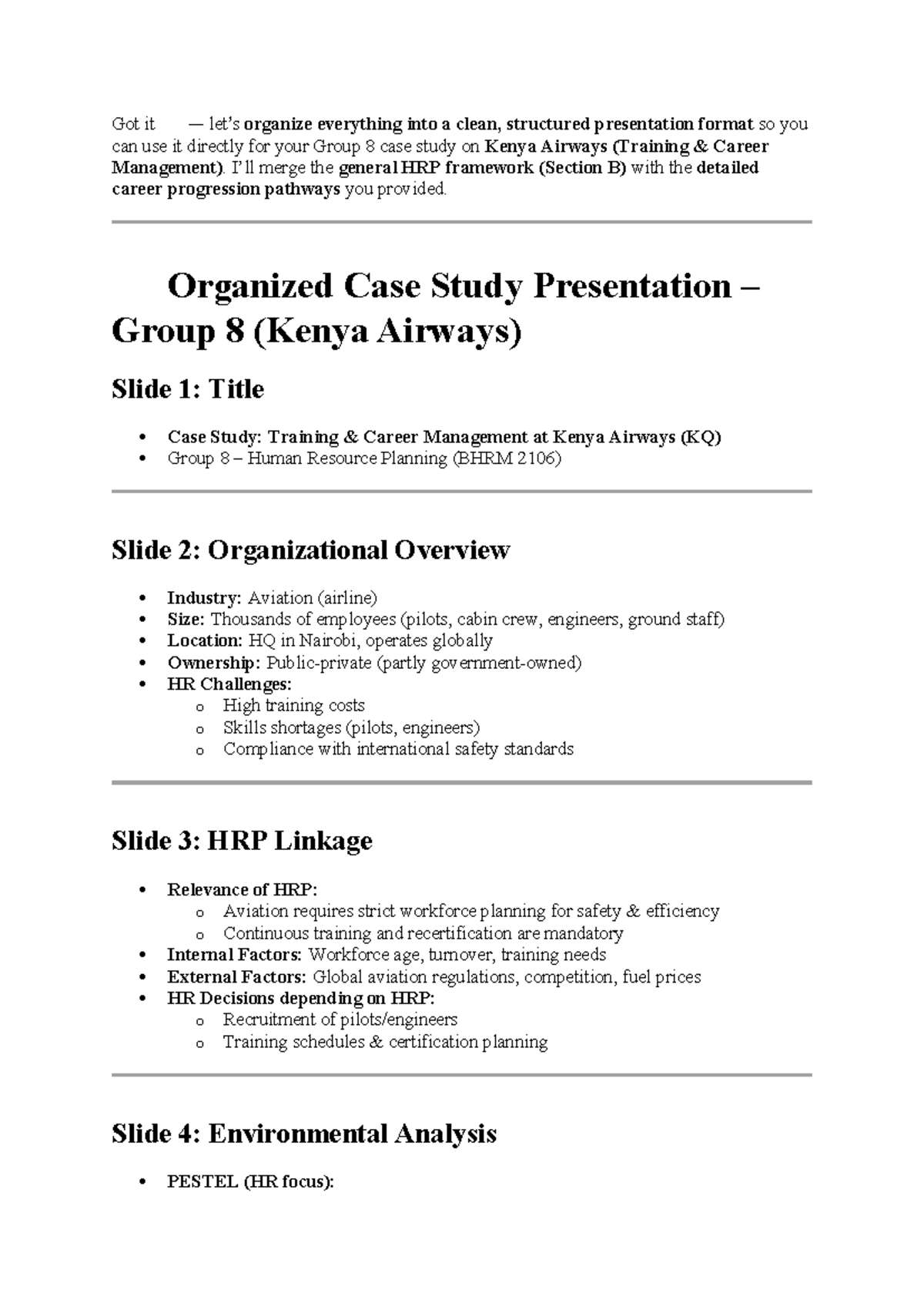 Human Resource Planning Case Study: Kenya Airways (BHRM 2106) - Studocu