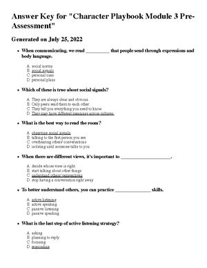 Answer Key - Character Playbook Module 5 Pre-Assessment - Answer Key ...