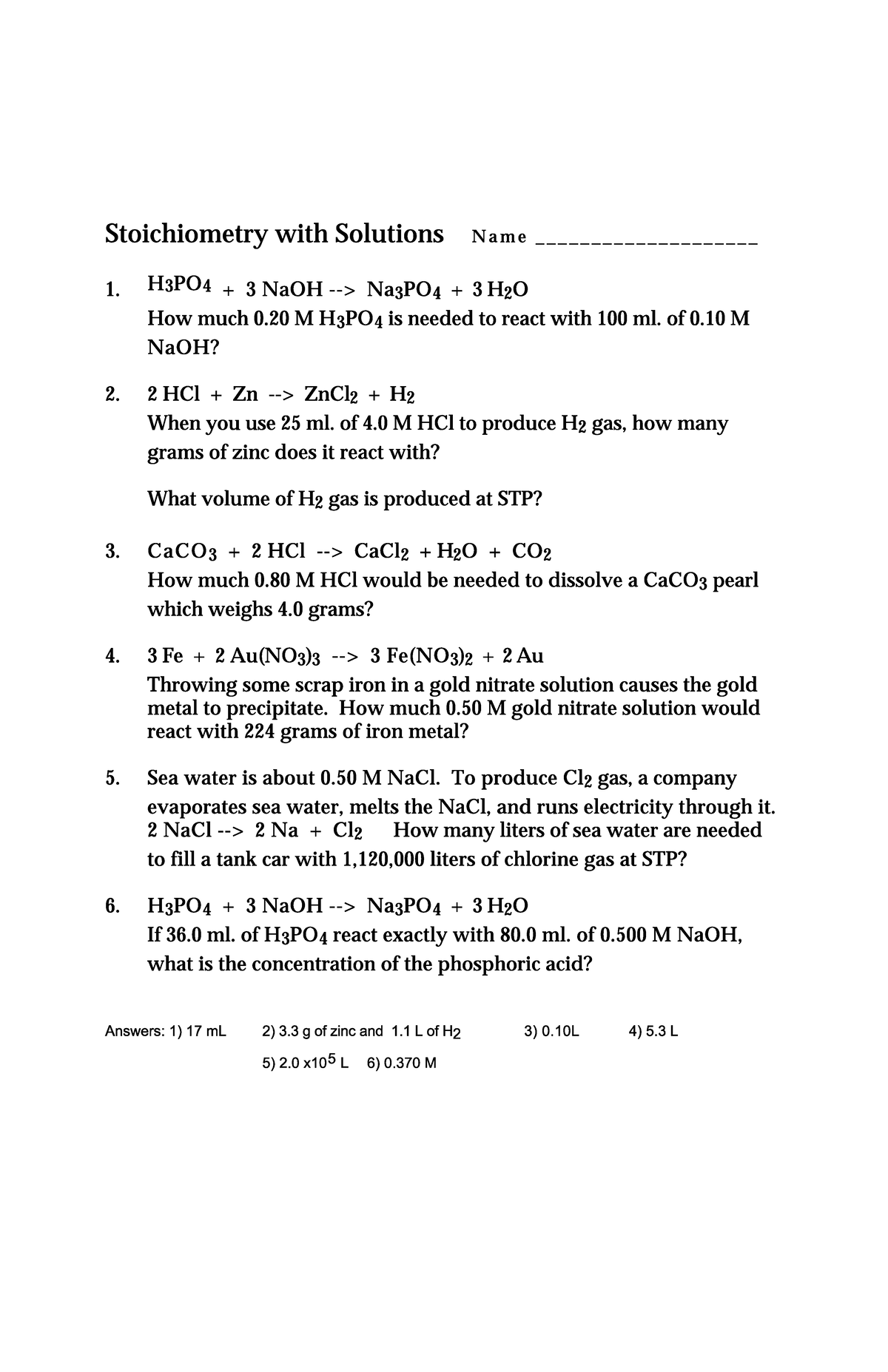 CHM 101 Stoichiometry Questions with Solutions - Studocu