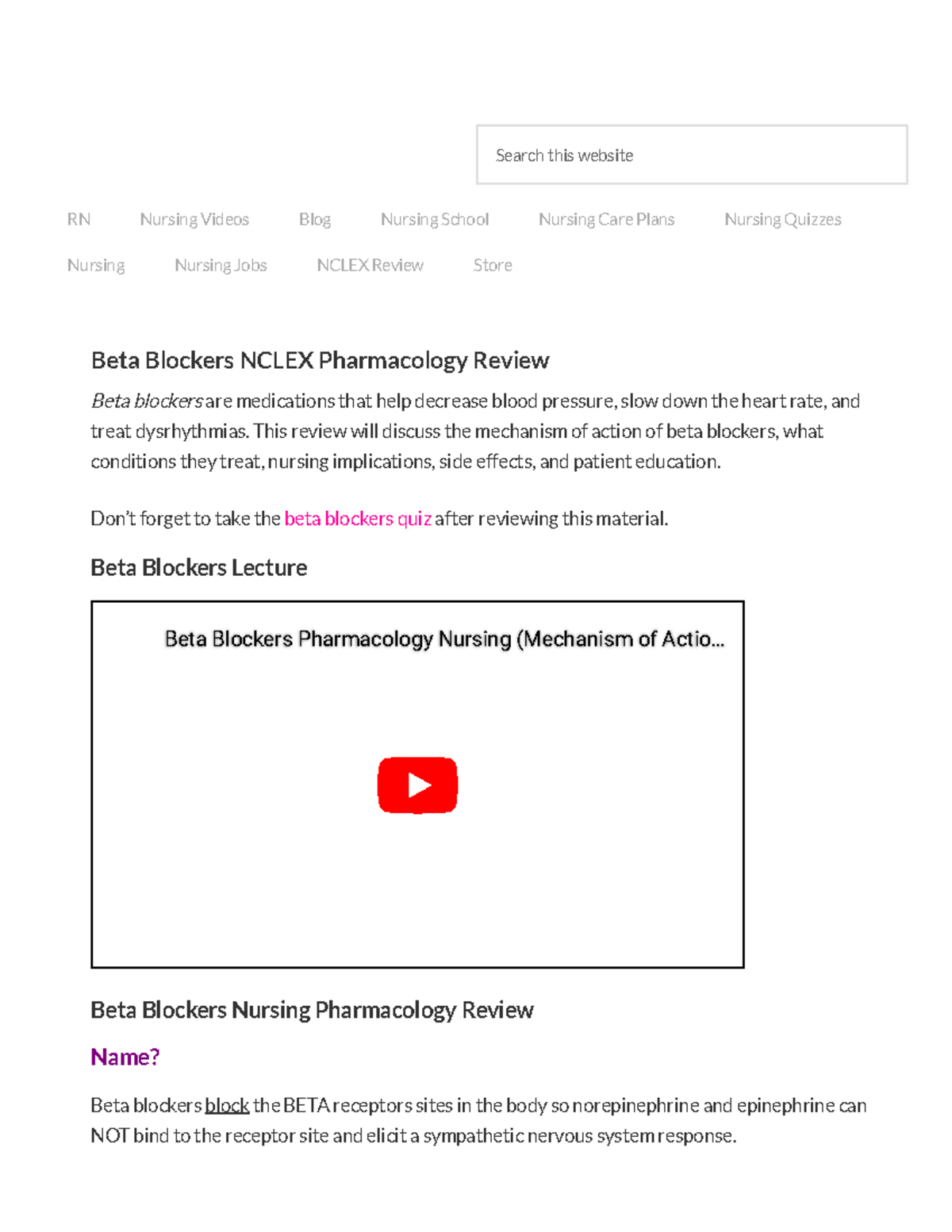 Beta Blockers Nclex Pharmacology Review - Search this website Beta ...
