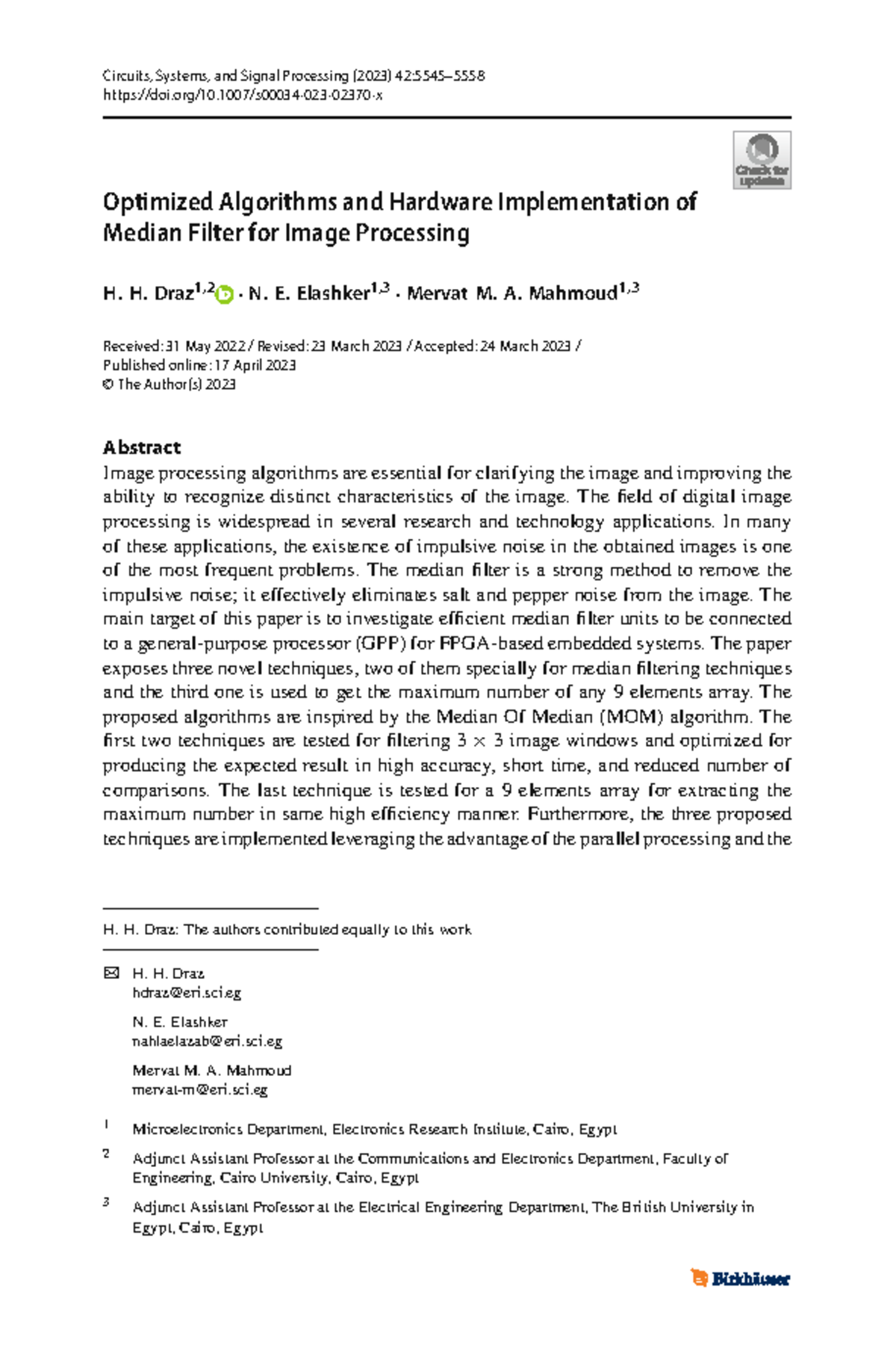 Optimized Median Filter Algorithms for Image Processing (S00034 023 ...