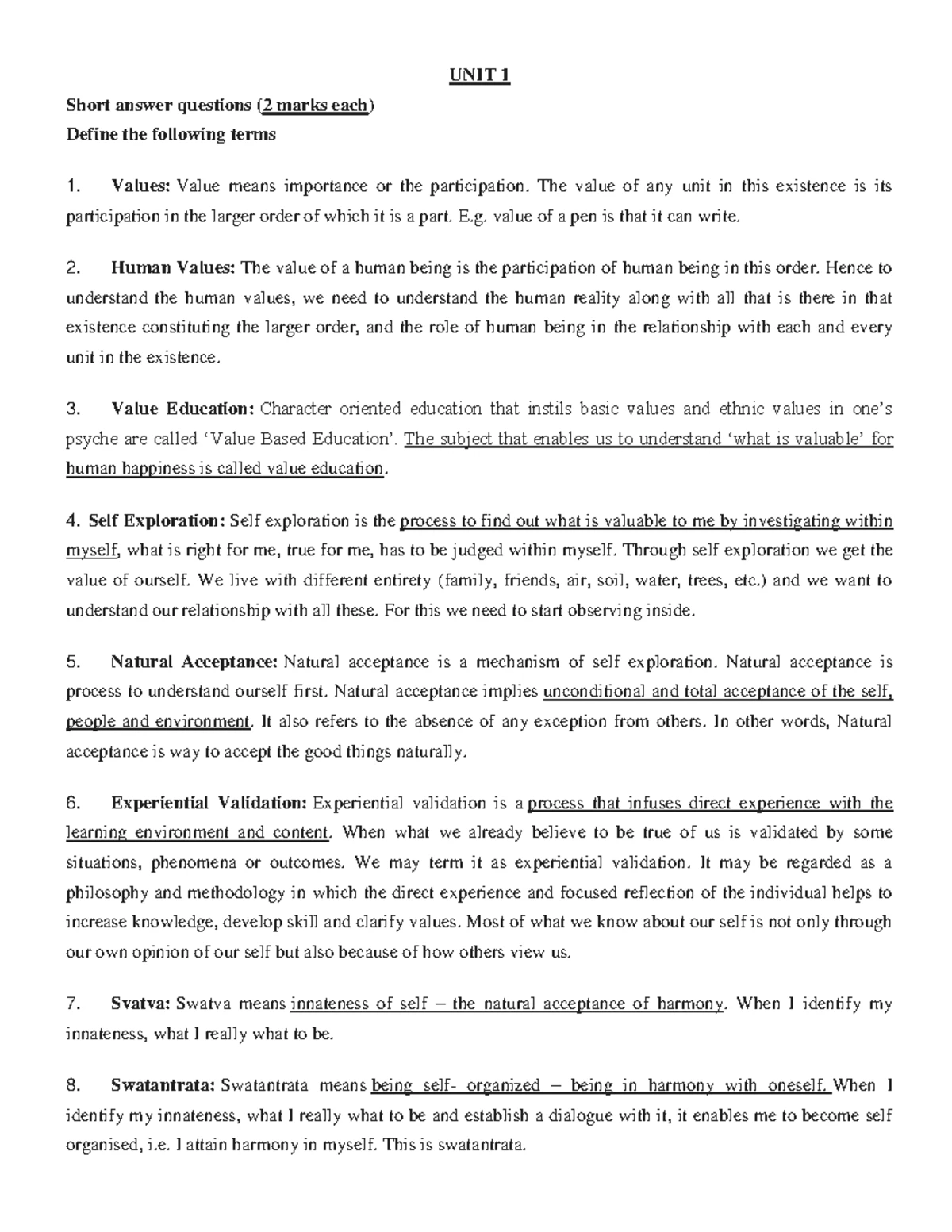 BVE401 Universal Human Values & Professional Ethics Exam Notes - Aug ...