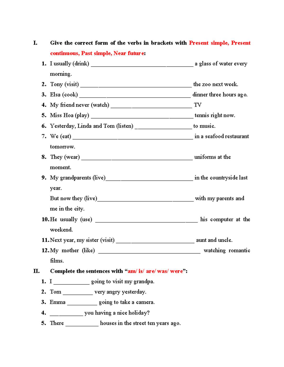 Rv3 - Verb Tenses Practice: Present, Past, and Future Forms - Studocu