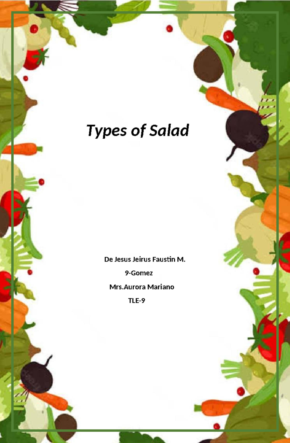 Classification of Salads: Functions in Meals - TLE 9 - Studocu