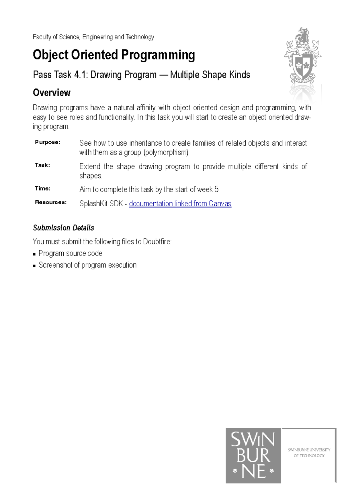 Object-Oriented Programming Topic 4 - Pass Tasks - Faculty of Science, Engineering and ...