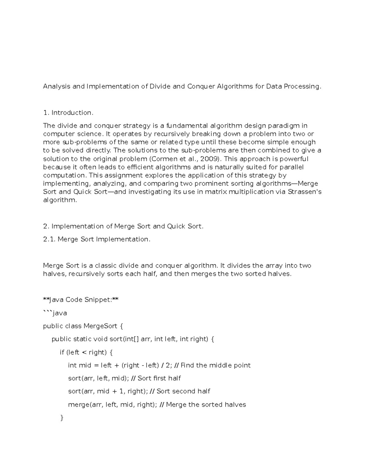 CS 3304 Unit 2 Assignment: Divide and Conquer Algorithms Analysis - Studocu