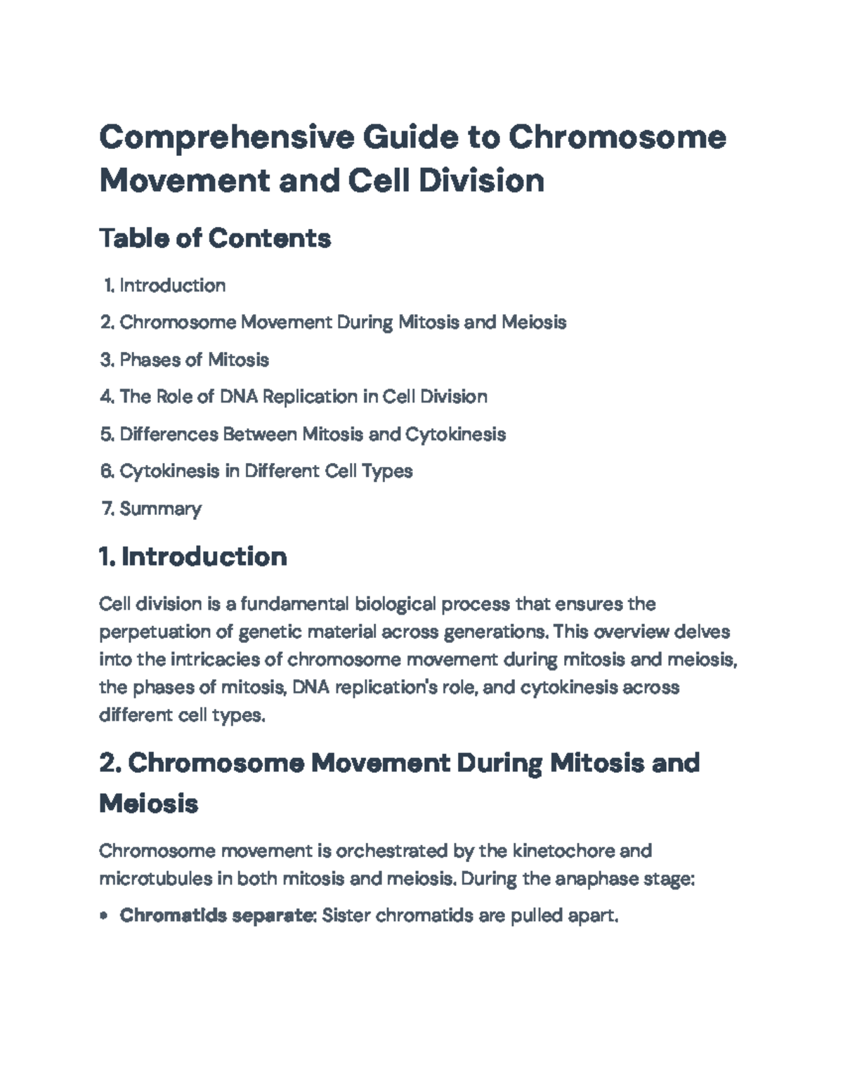 Comprehensive Guide to Chromosome Movement and Cell Division - Summary ...