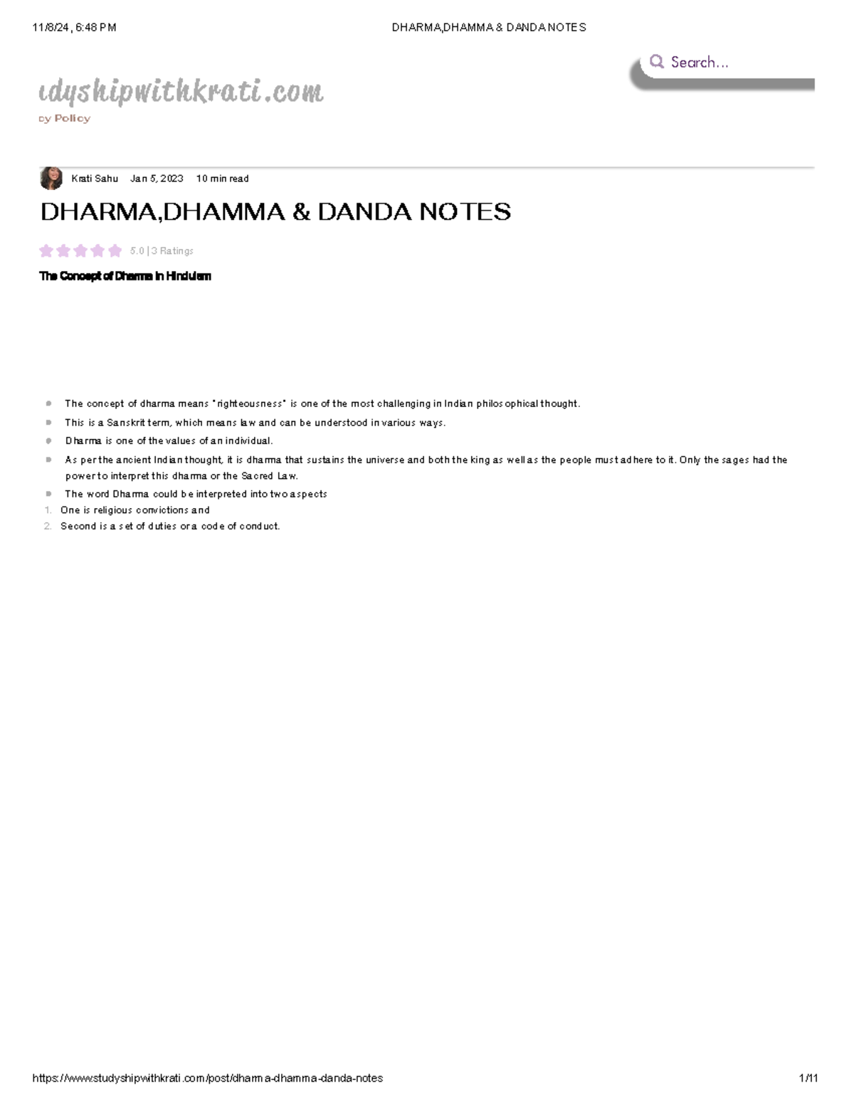 Dharma, Dhamma & Danda: Key Concepts and Notes - Studocu