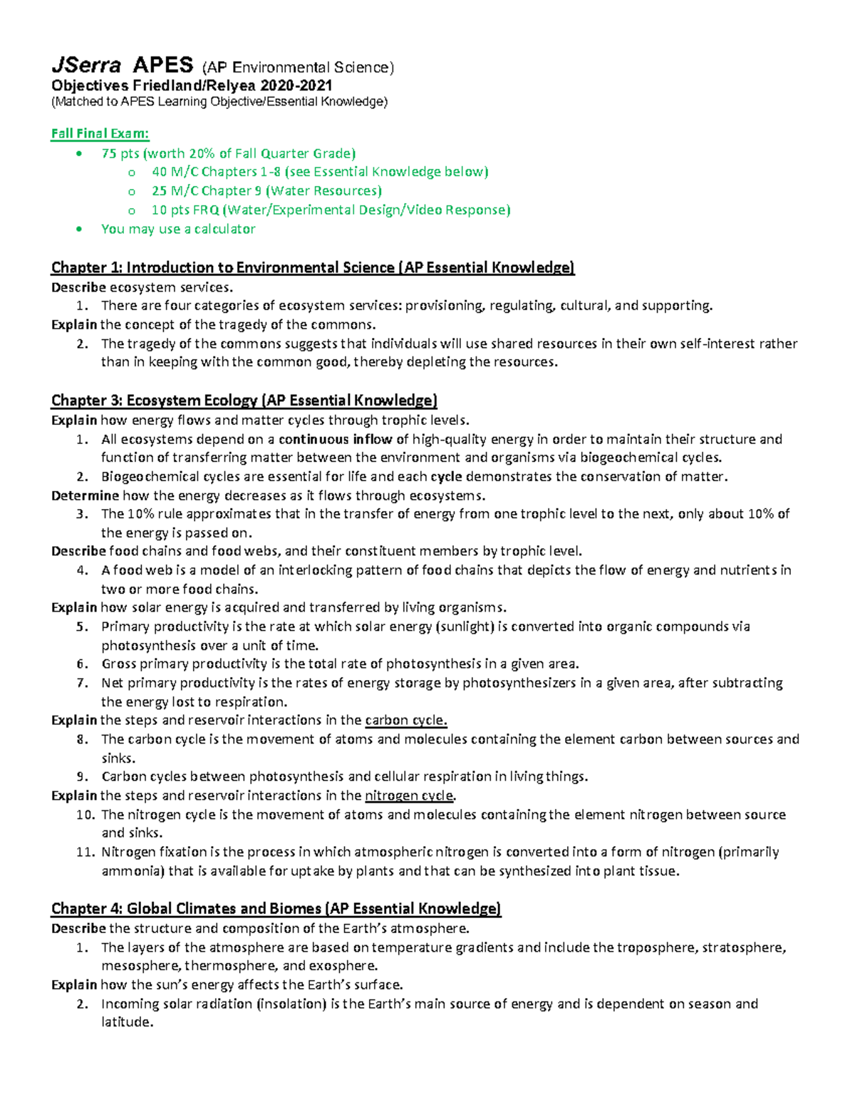 Fall 2021 AP Environmental Science Final Review Guide - Studocu