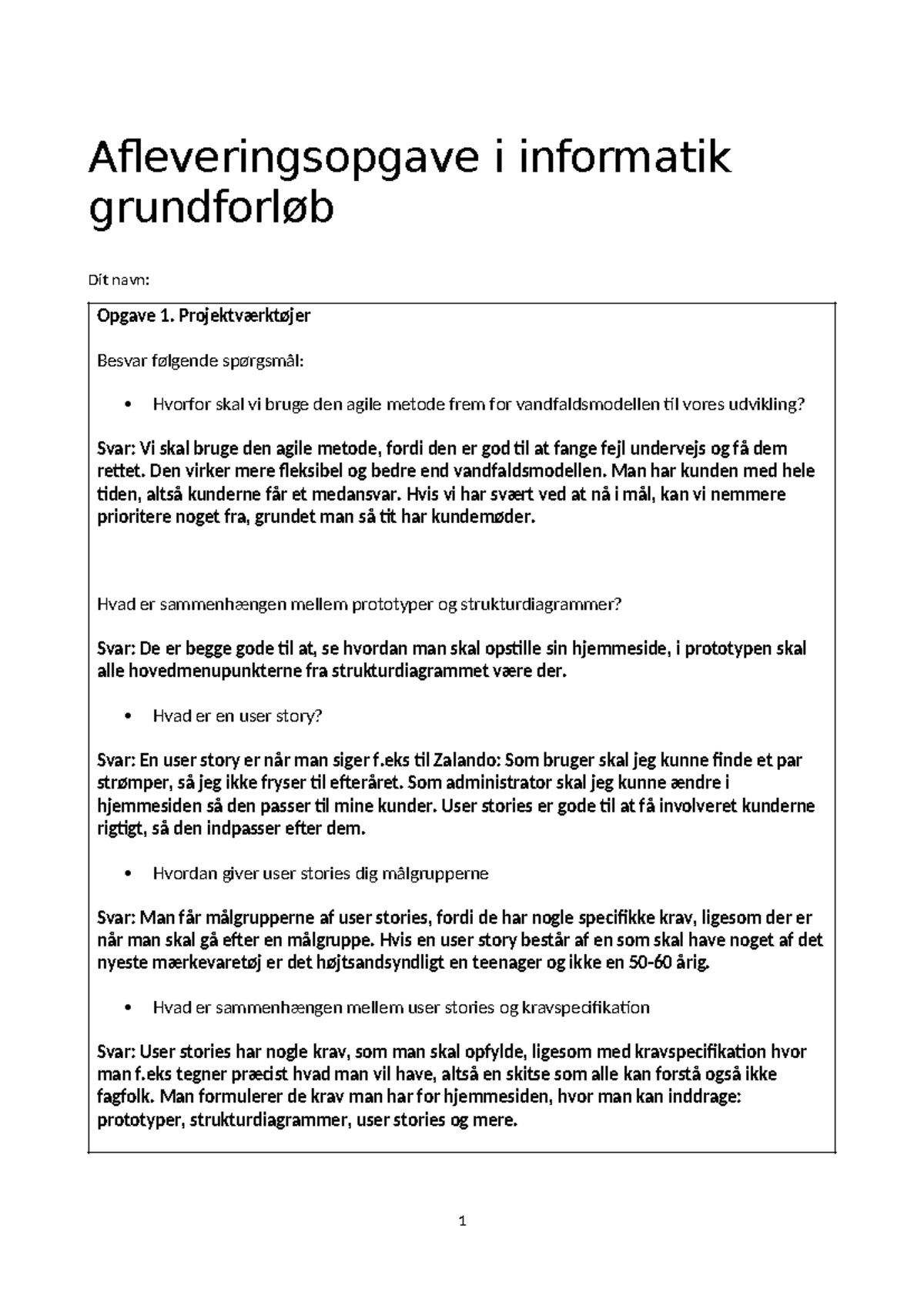 Afsluttende informatik - Afleveringsopgave i informatik grundforløb Dit ...