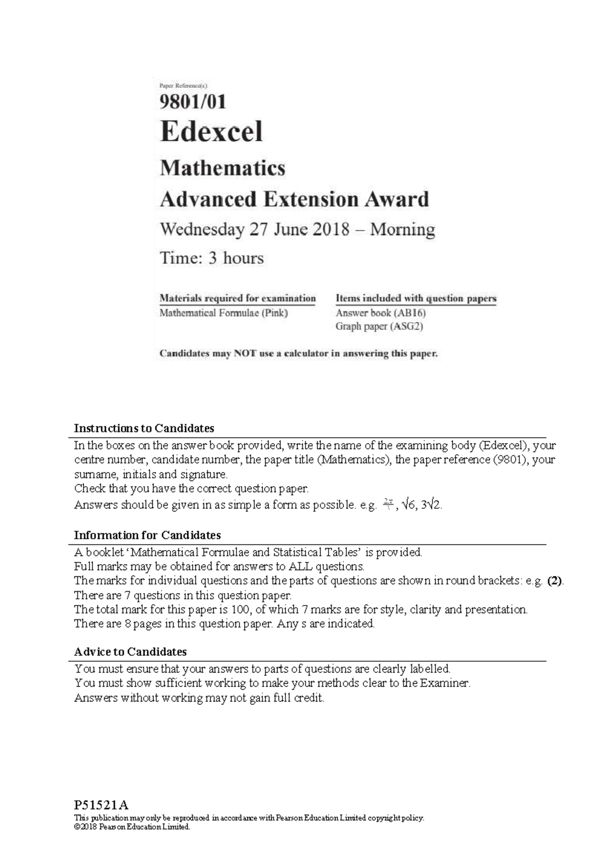 AEA Mathematics Paper June 2018 - Instructions for Candidates - Studocu
