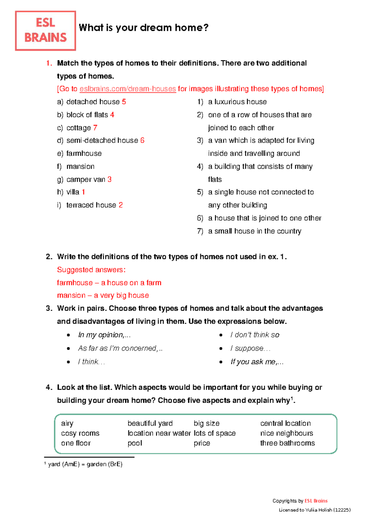 ESL 2723: Exploring Your Dream Home Concepts and Definitions - Studocu