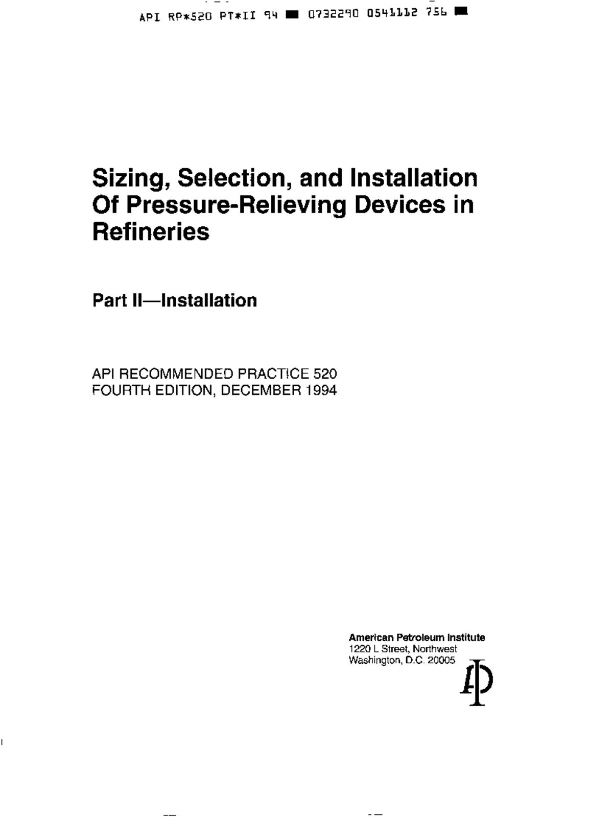 API 520 Part II: Sizing, Selection & Installation of Refinery Devices - Studocu