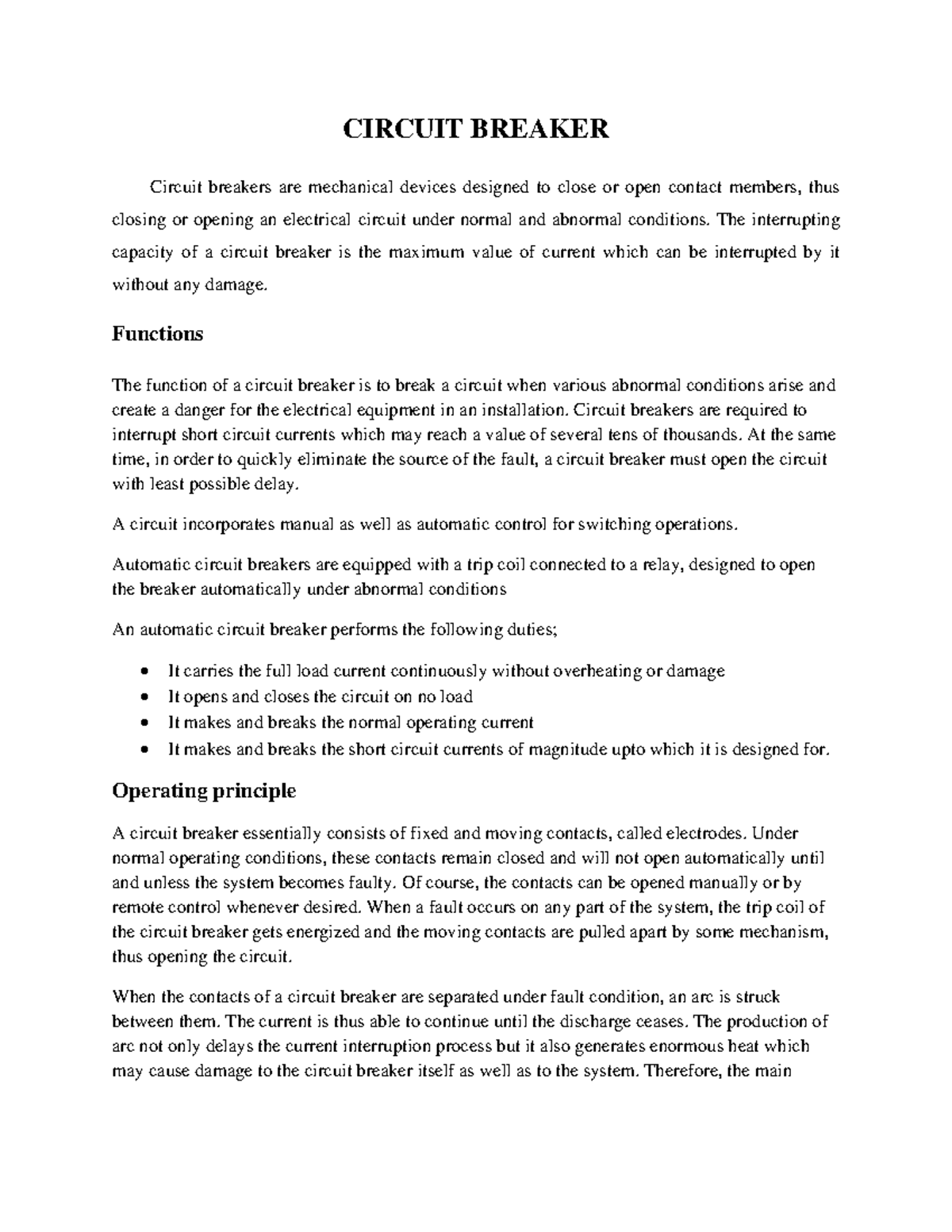 CIRCUIT BREAKER: Understanding Arc Phenomena and Extinction - Studocu