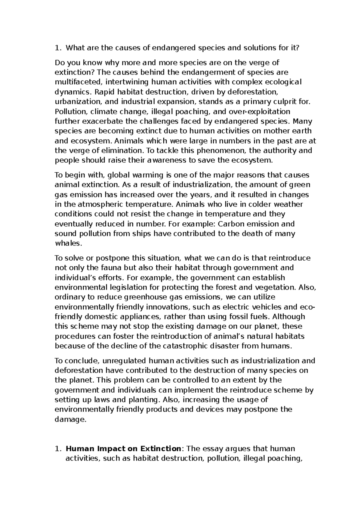 Essay - Practice - What are the causes of endangered species and ...
