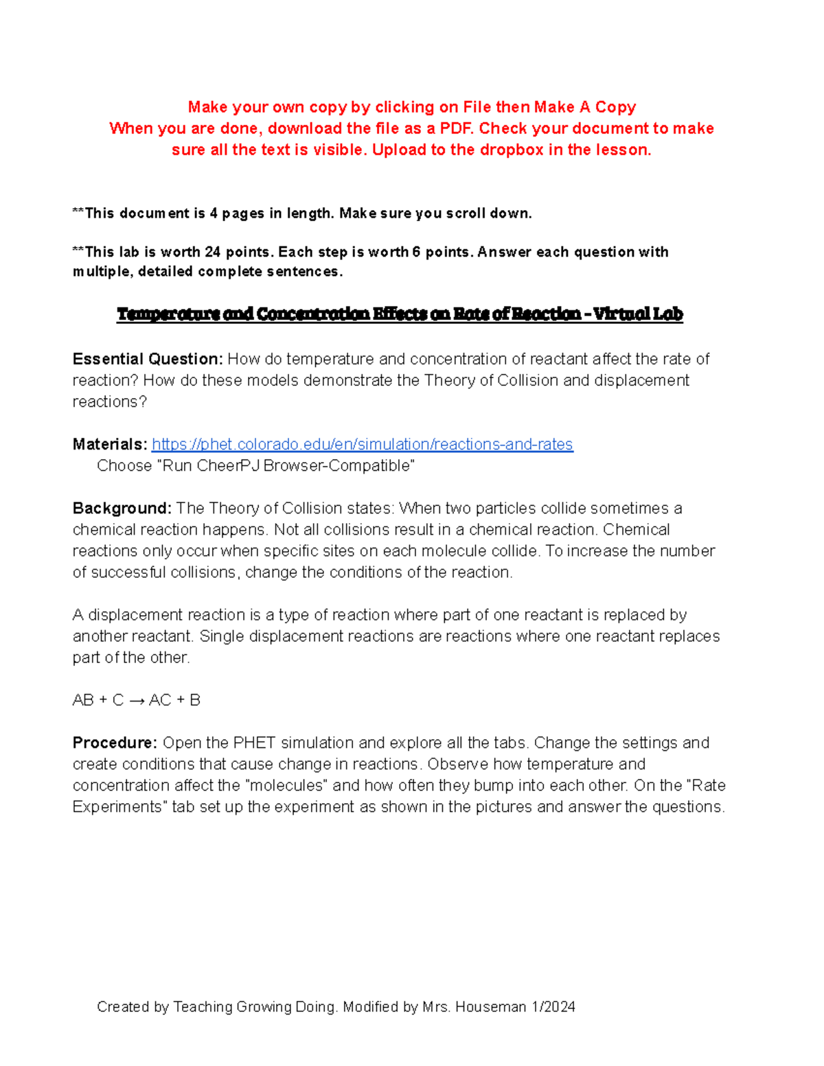 Copy of Chem B Unit 4 Portfolio - Reaction Rate - Make your own copy by ...