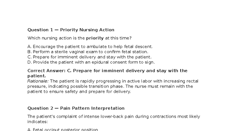 OB 101: Priority Nursing Actions in Labor and Delivery - Studocu