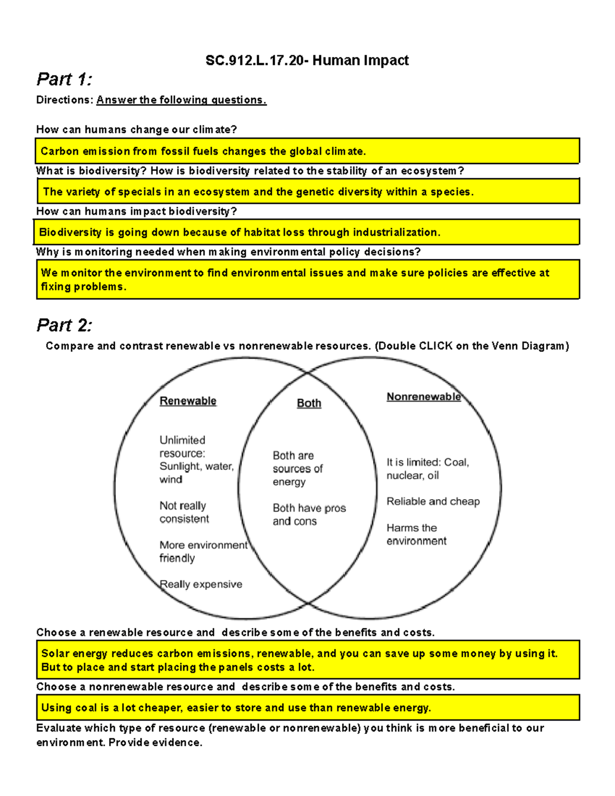 SC.912.L.17.20 - Human Impact on Climate and Biodiversity Analysis ...