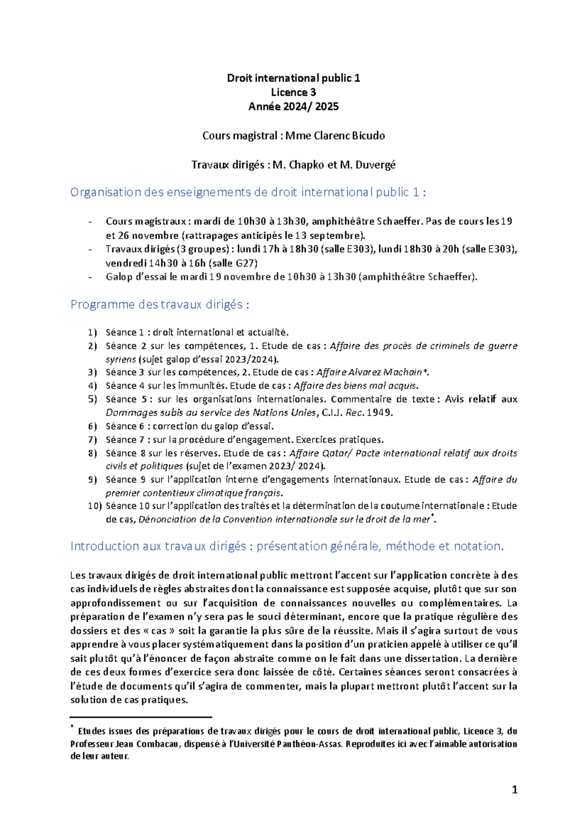 Fascicule TD DIP1 - 2024-2025 : Droit International Public 1 - Organes ...
