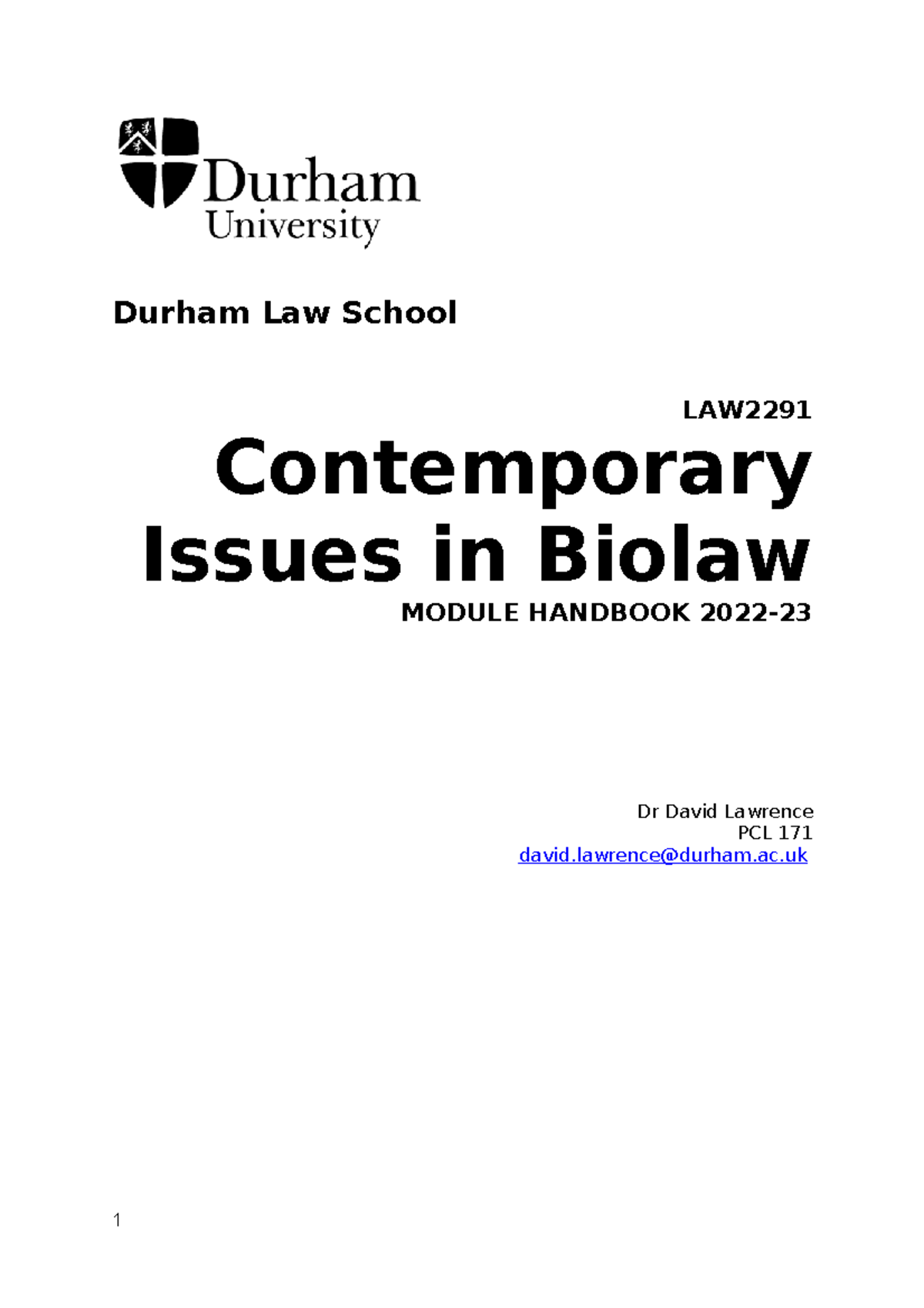 LAW 2022-2023: Contemporary Biolaw Issues Module Handbook - Studocu