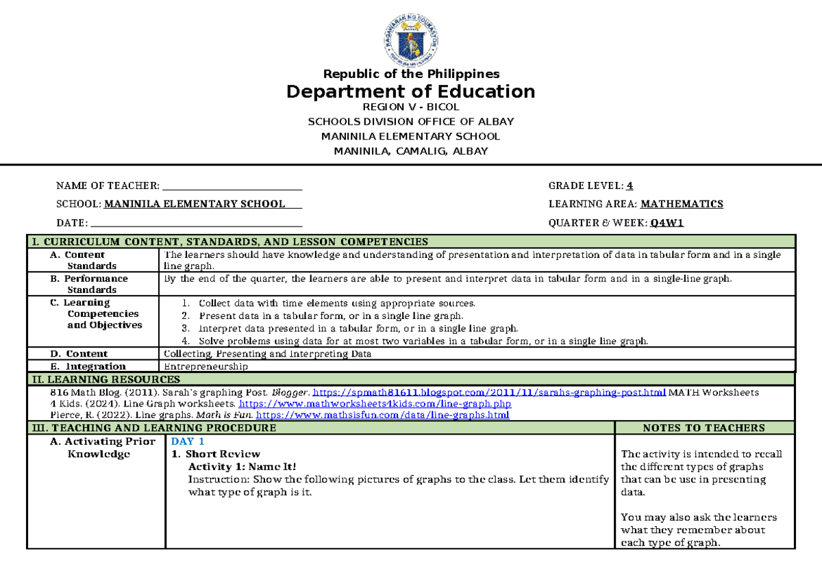 Q4 LE Math 4: Lesson 1 - Data Presentation & Interpretation - Studocu