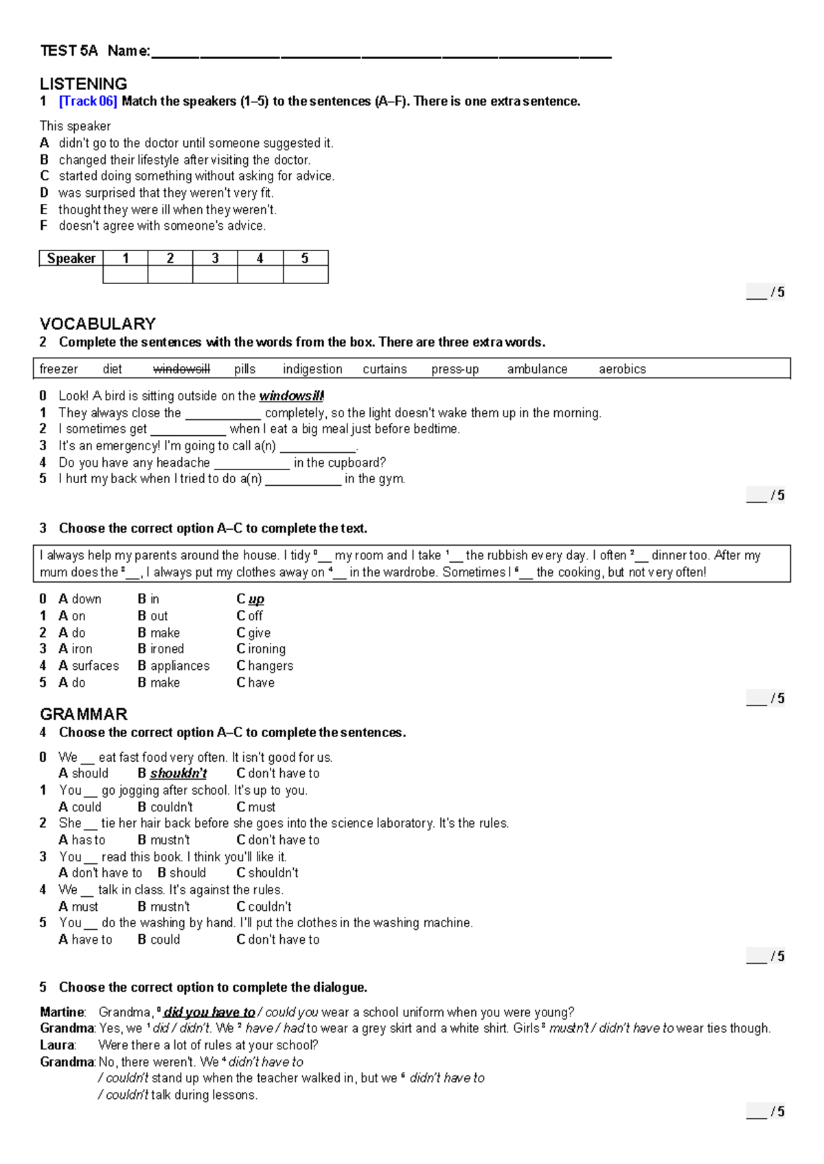 Unit 5 Test B - Listening and Vocabulary Exercises - Studocu