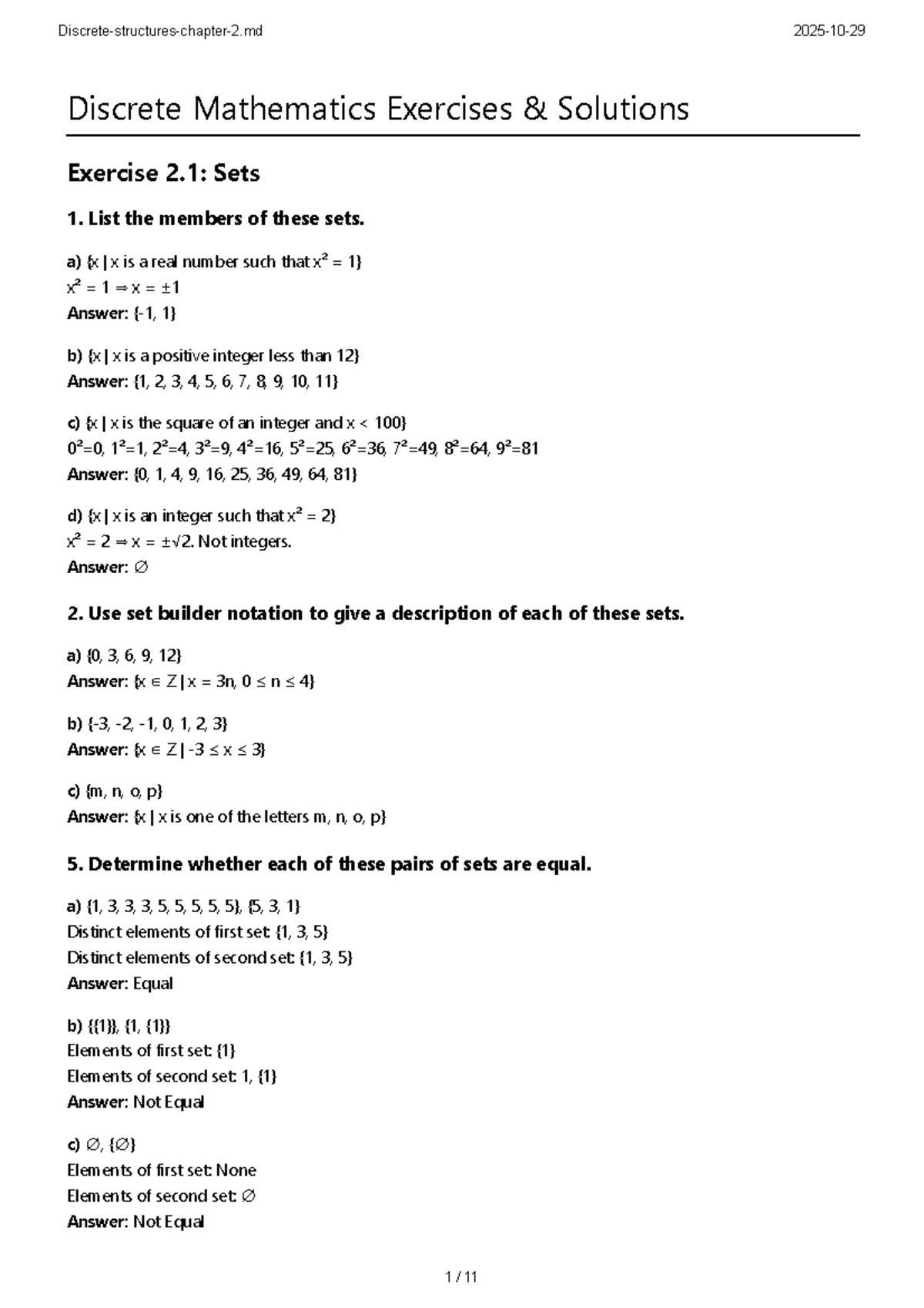 Discrete Mathematics (CS101) Chapter 2: Detailed Solutions to Exercises ...