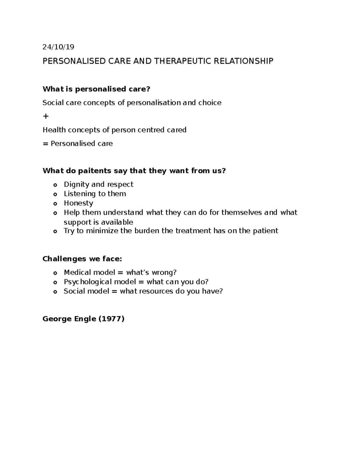 Personalised Care and Therapeutic Relationships - 24/10/ PERSONALISED ...
