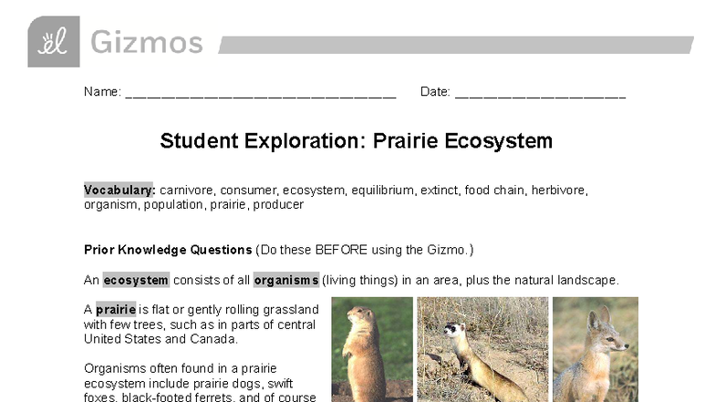 Prairie Ecosystem Exploration SE - Science Document - Studocu