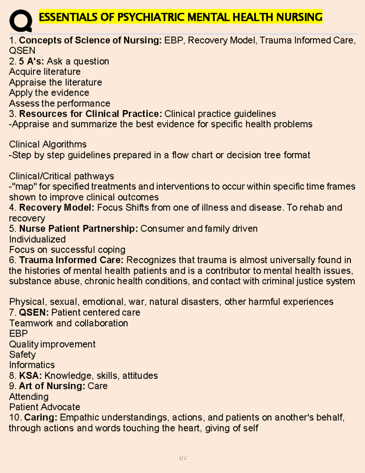 Essentials of Psychiatric Mental Health Nursing Final Exam Review - Studocu