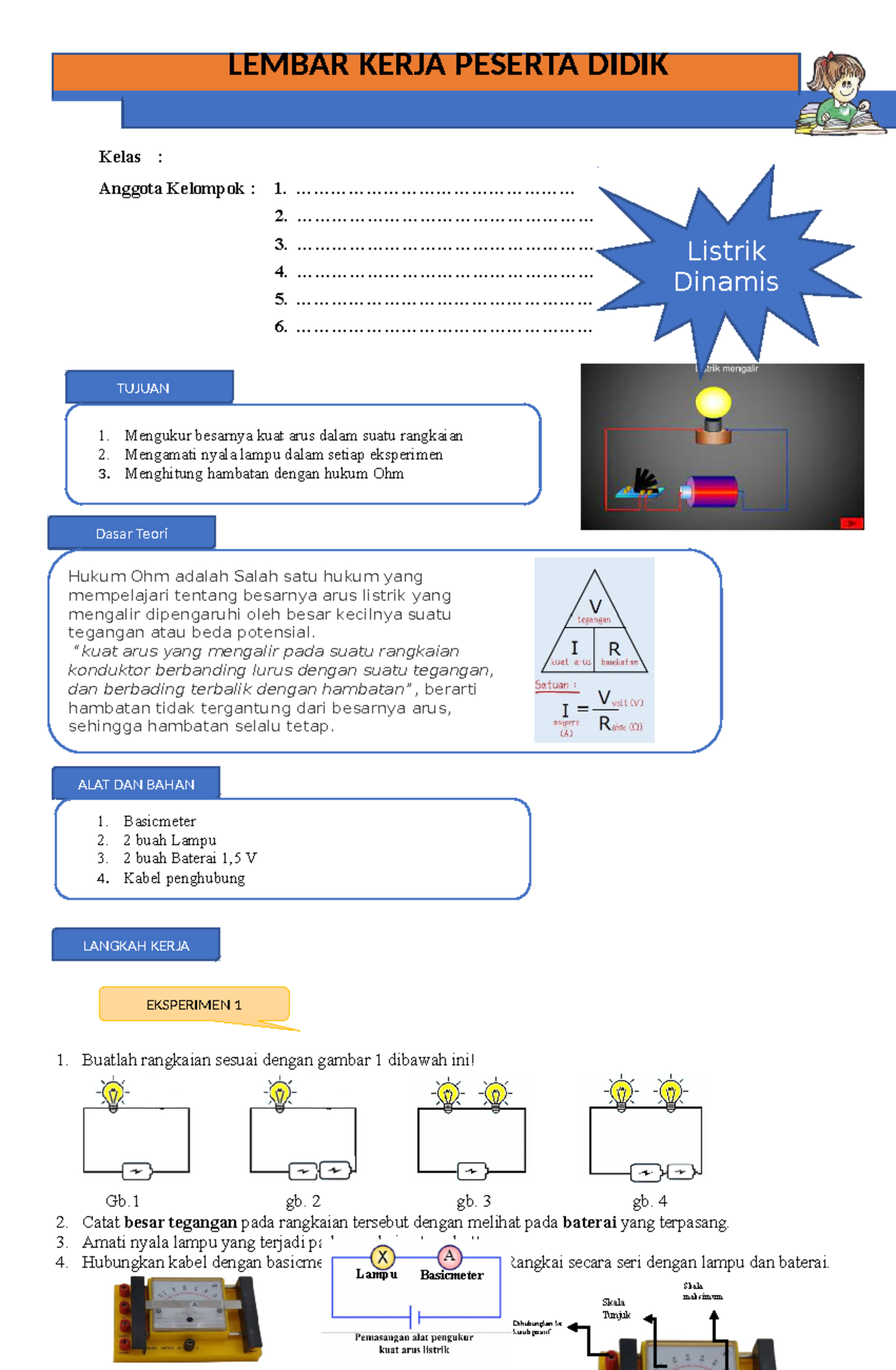 LKPD Listrik Dinamis: Eksperimen Arus dan Hambatan listrik - Studocu